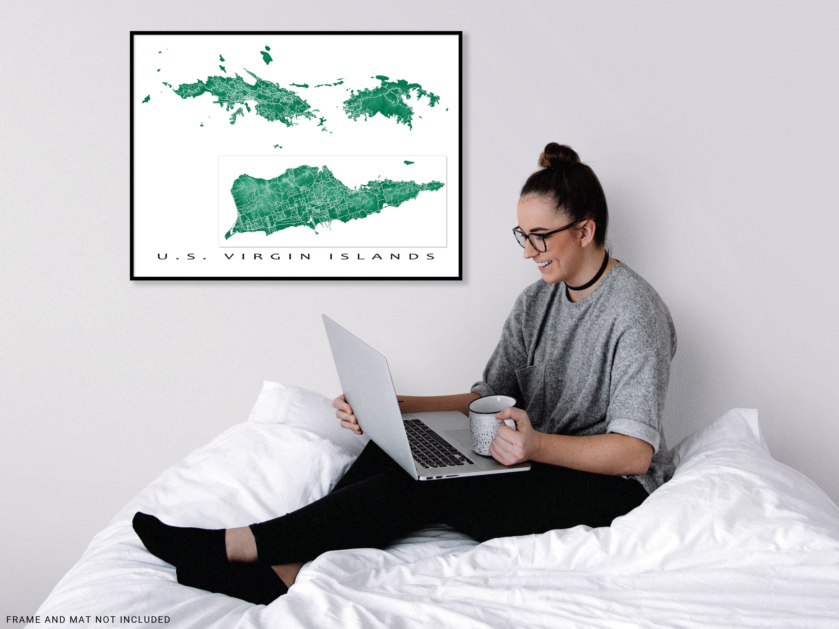 US Virgin Islands Map Print Poster, USVI Wall Art Caribbean Maps for H ...