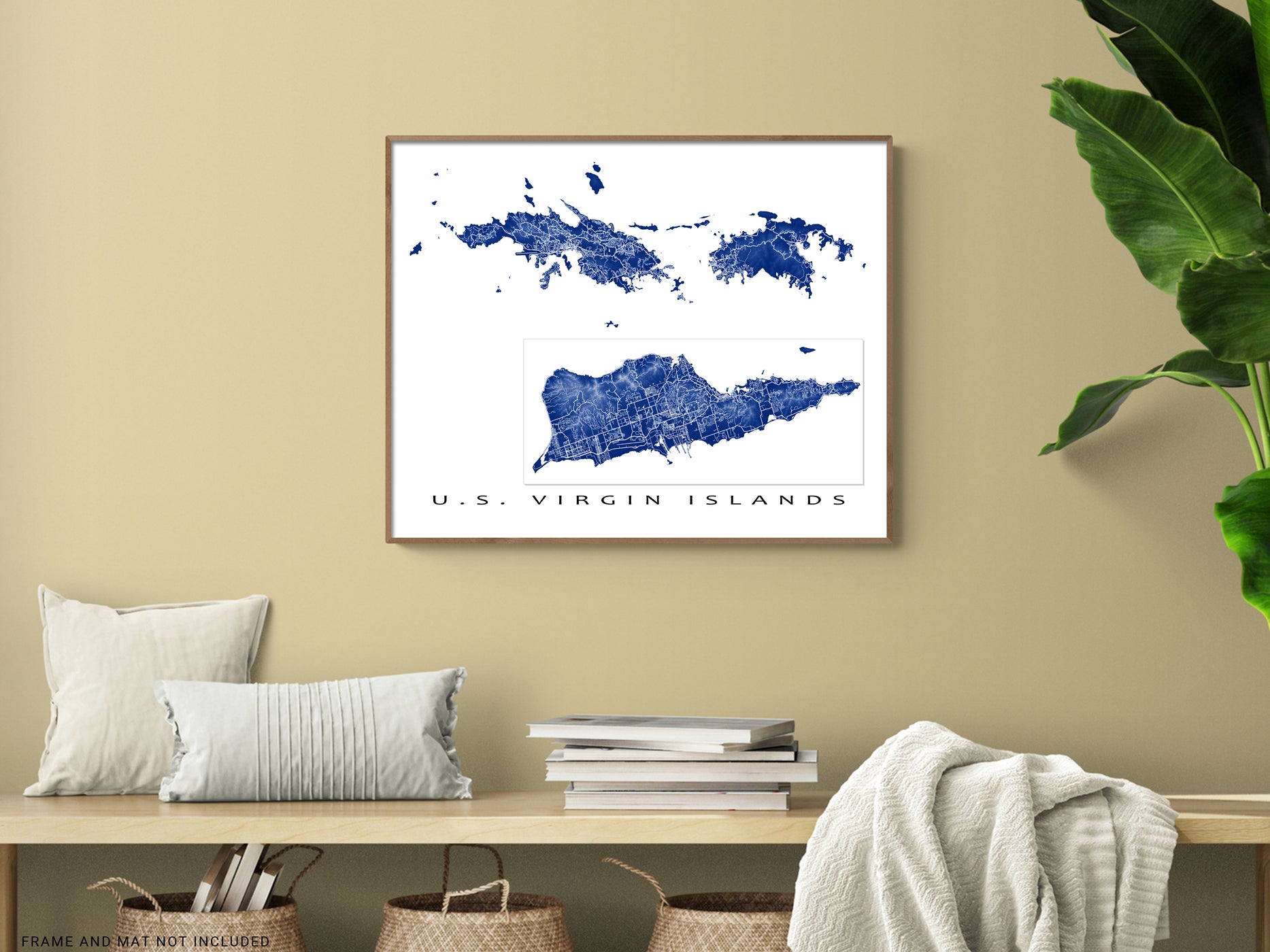 US Virgin Islands Map Print Poster, USVI Wall Art Caribbean Maps for H ...