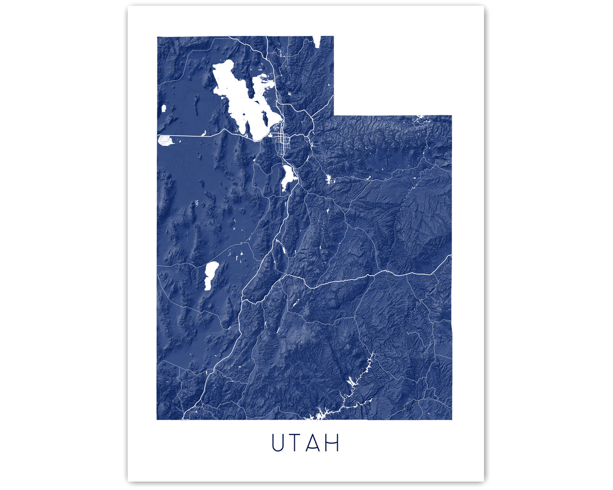 Utah State Map Print Poster - Topographic Map of UT Wall Art Prints, U ...