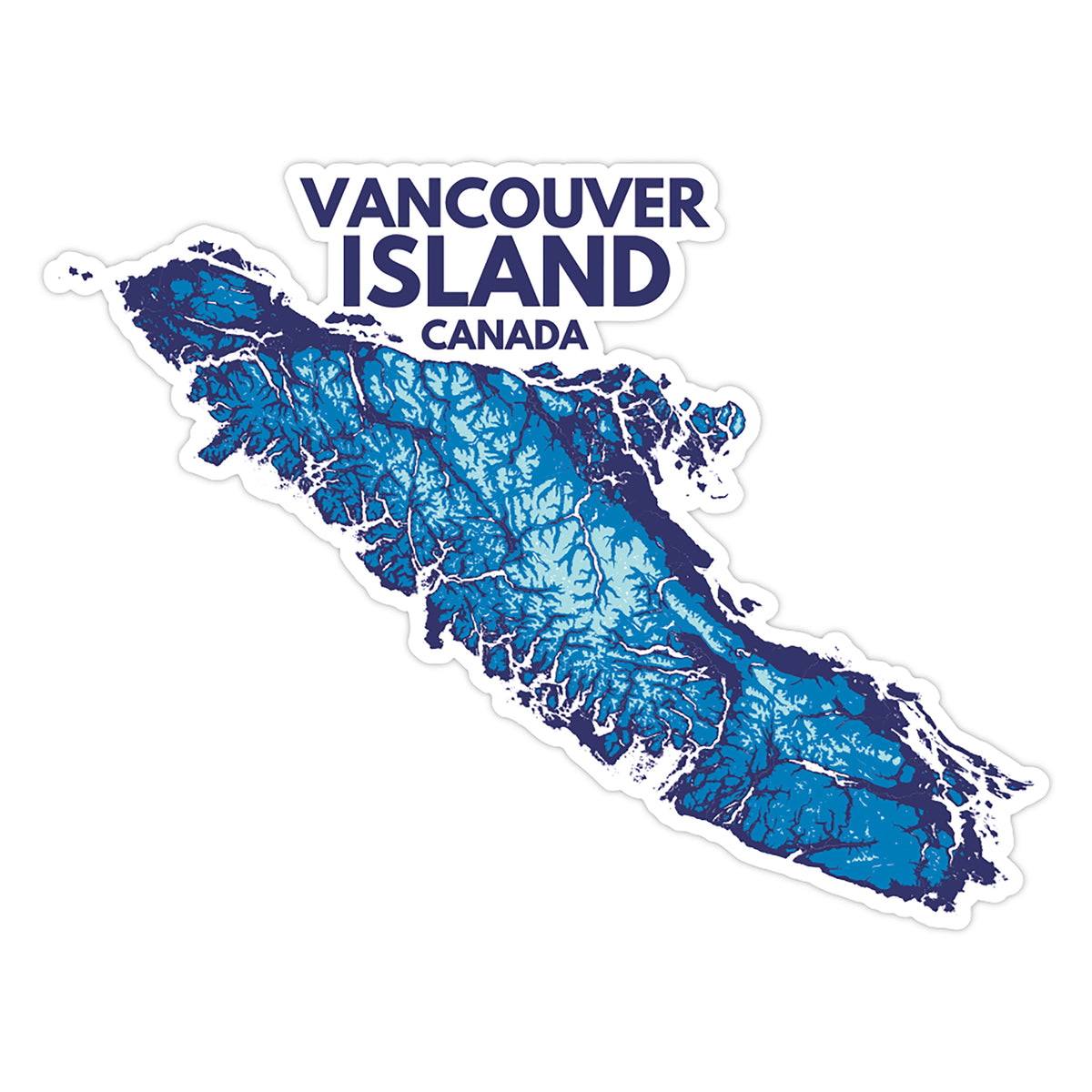 Vancouver Island Canada Sticker - Blue Topographic Map Art Vinyl Decal ...