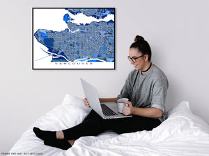 Vancouver Map Art Print, British Columbia Canada, Blue — Maps As Art