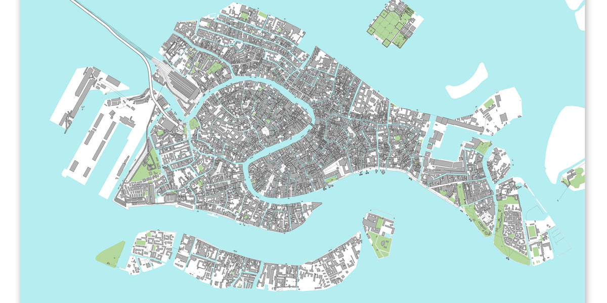 Venice Map Wall Art Print Poster with Buildings for Home Decor, Venezi ...