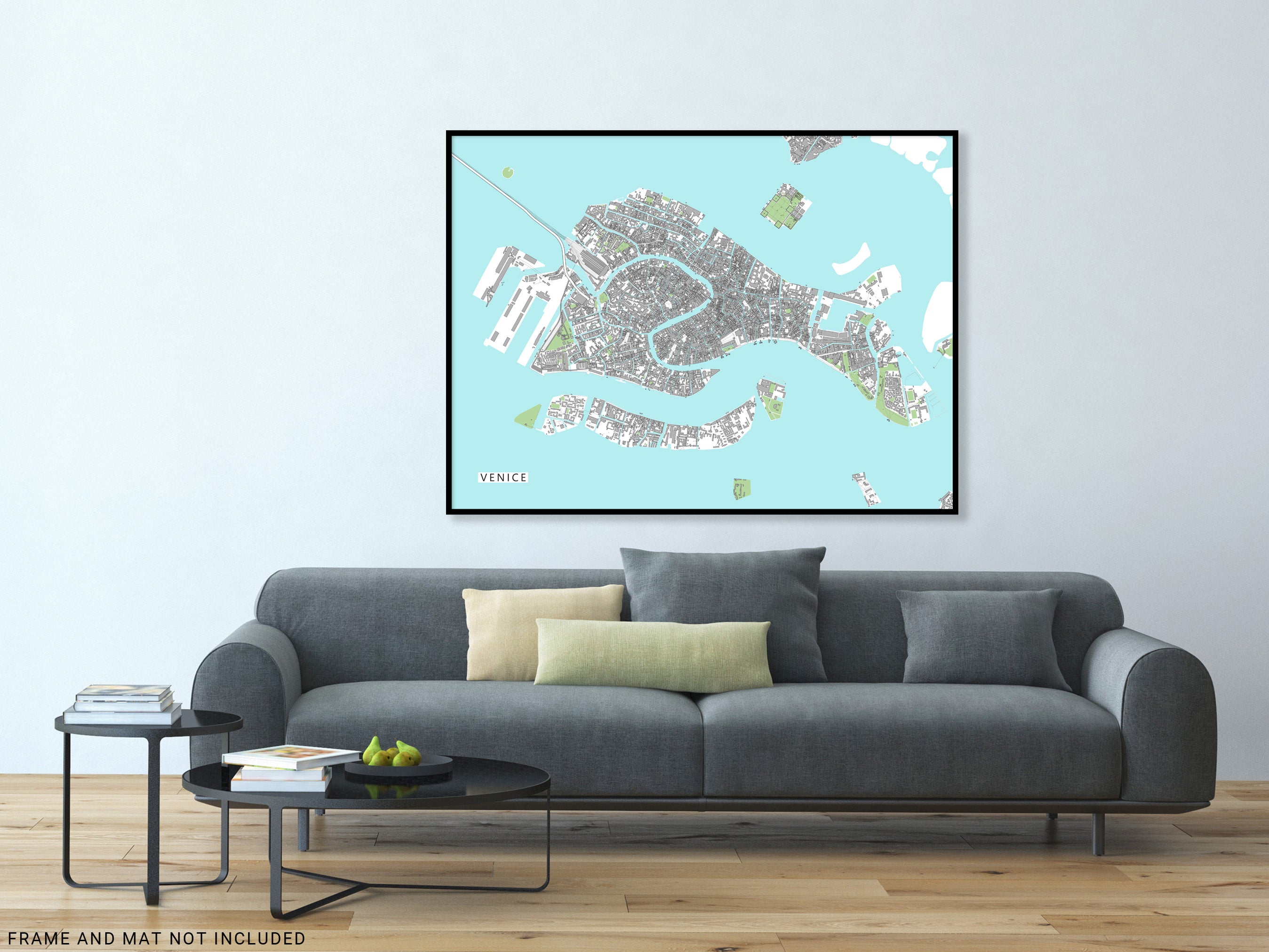 Venice Map Wall Art Print Poster with Buildings for Home Decor, Venezi ...