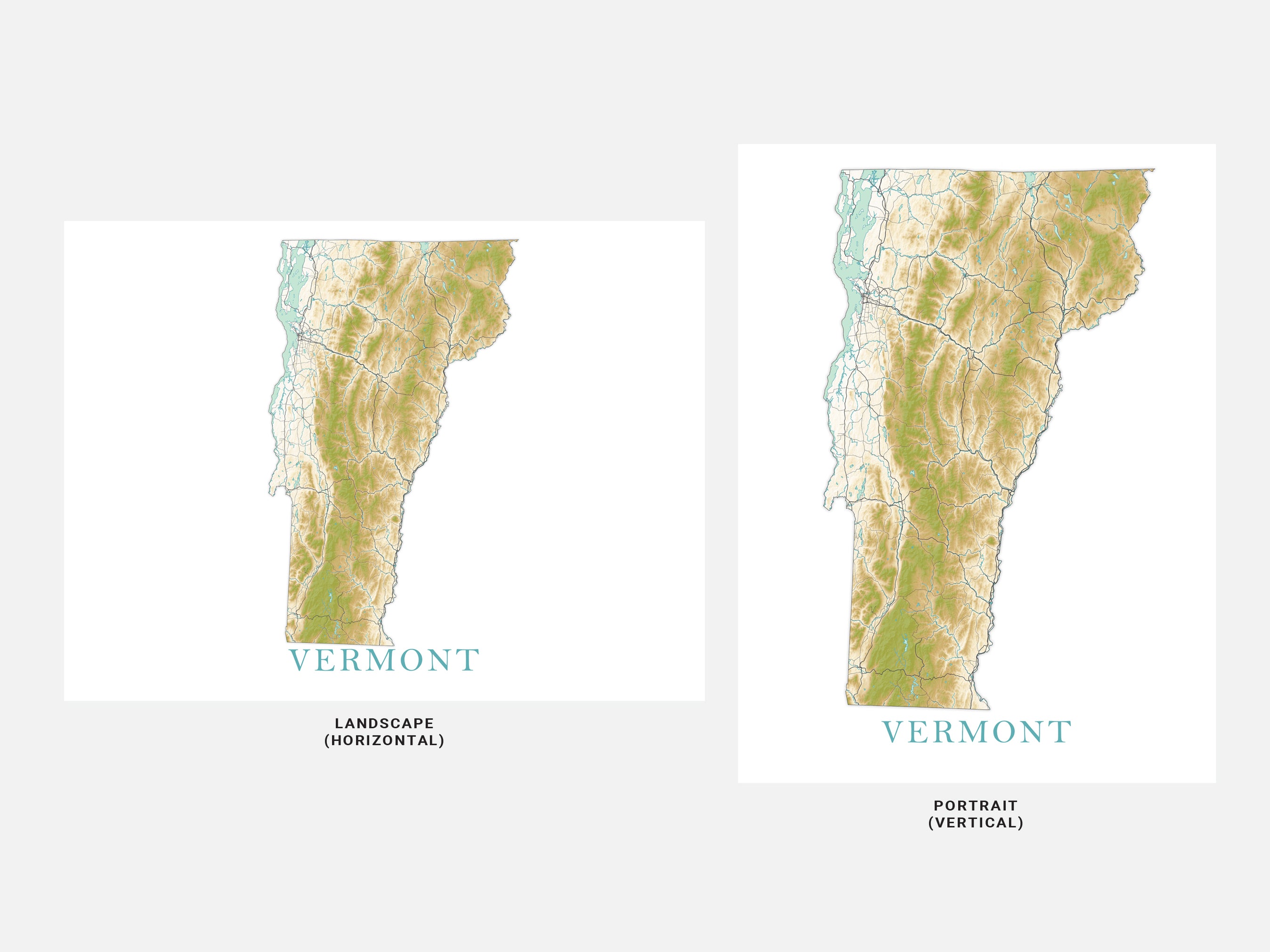 Vermont State Map Print: Topographic Landscape Wall Art Poster — Maps ...