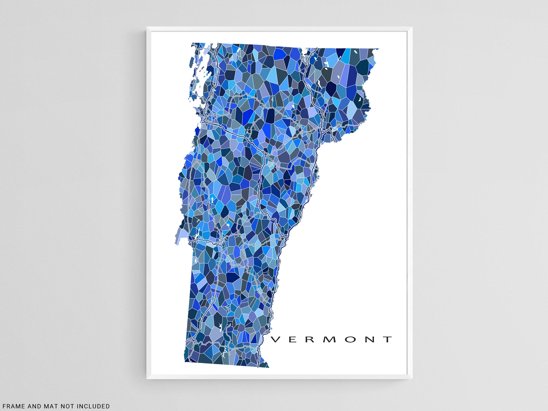 Vermont State Map Wall Art Print Poster with Blue Geometric Design ...