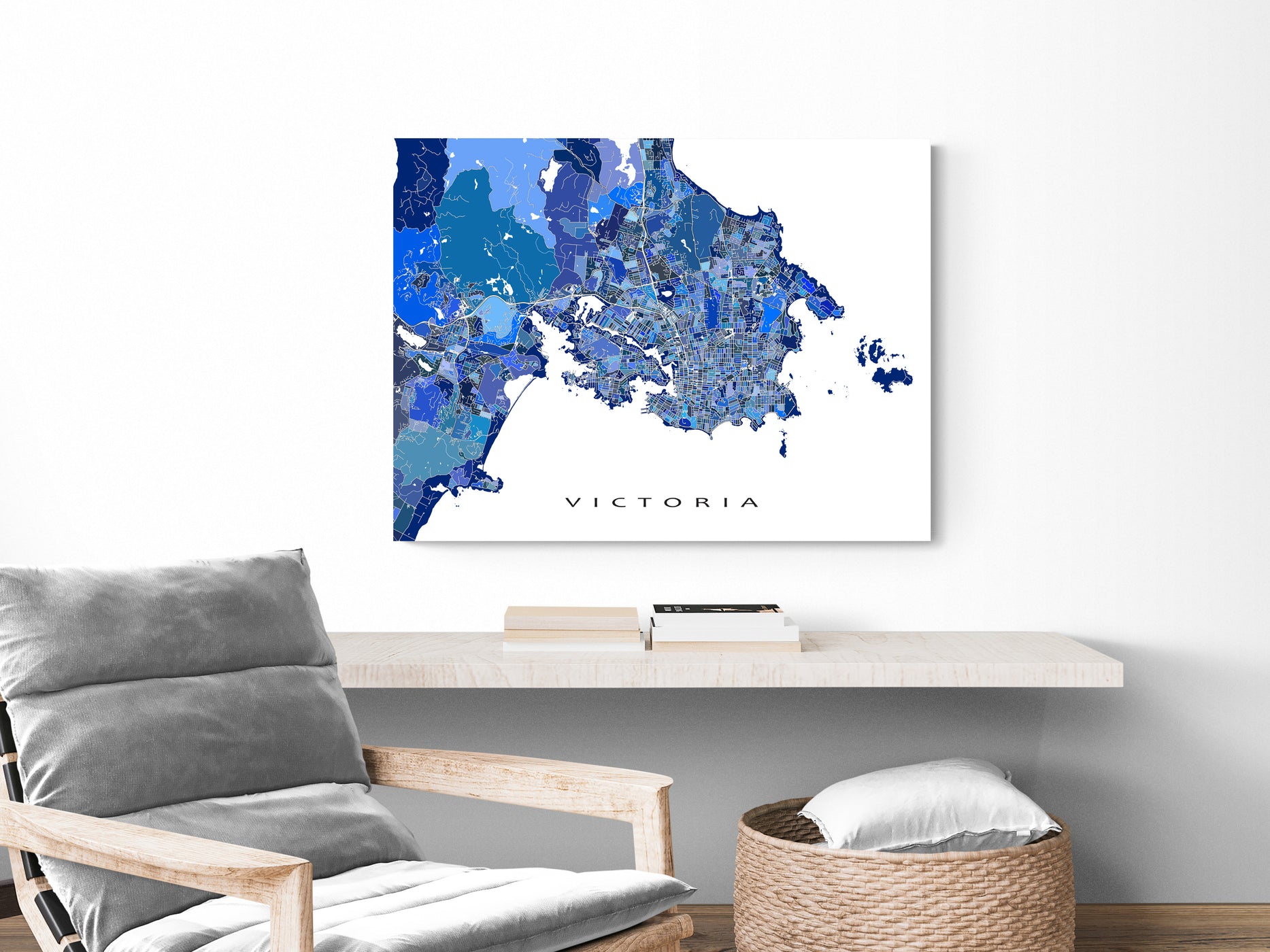 Victoria Canada Map Print Poster, Blue Geometric BC City Street Harbou ...