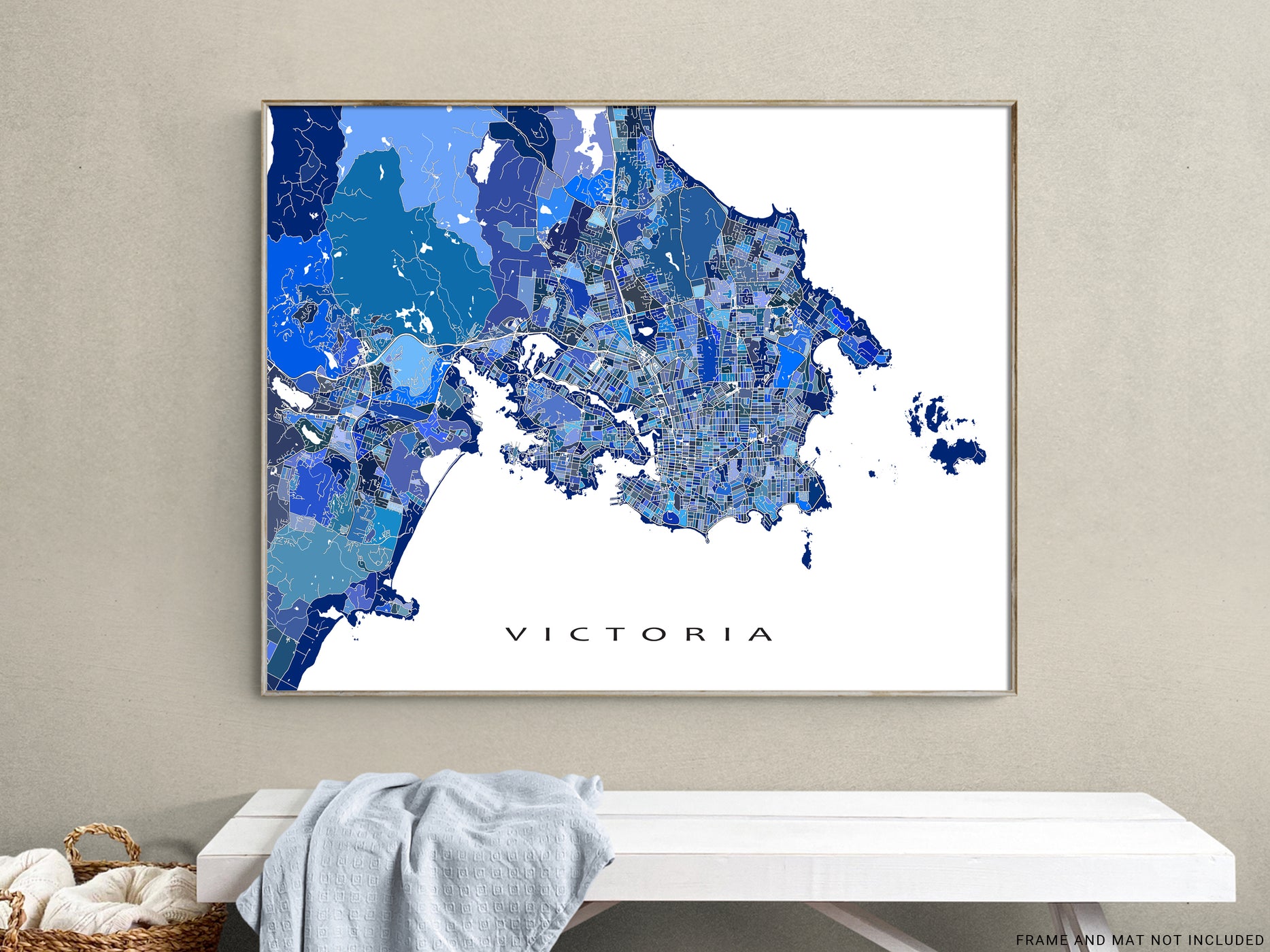 Victoria Canada Map Print Poster, Blue Geometric BC City Street Harbou ...