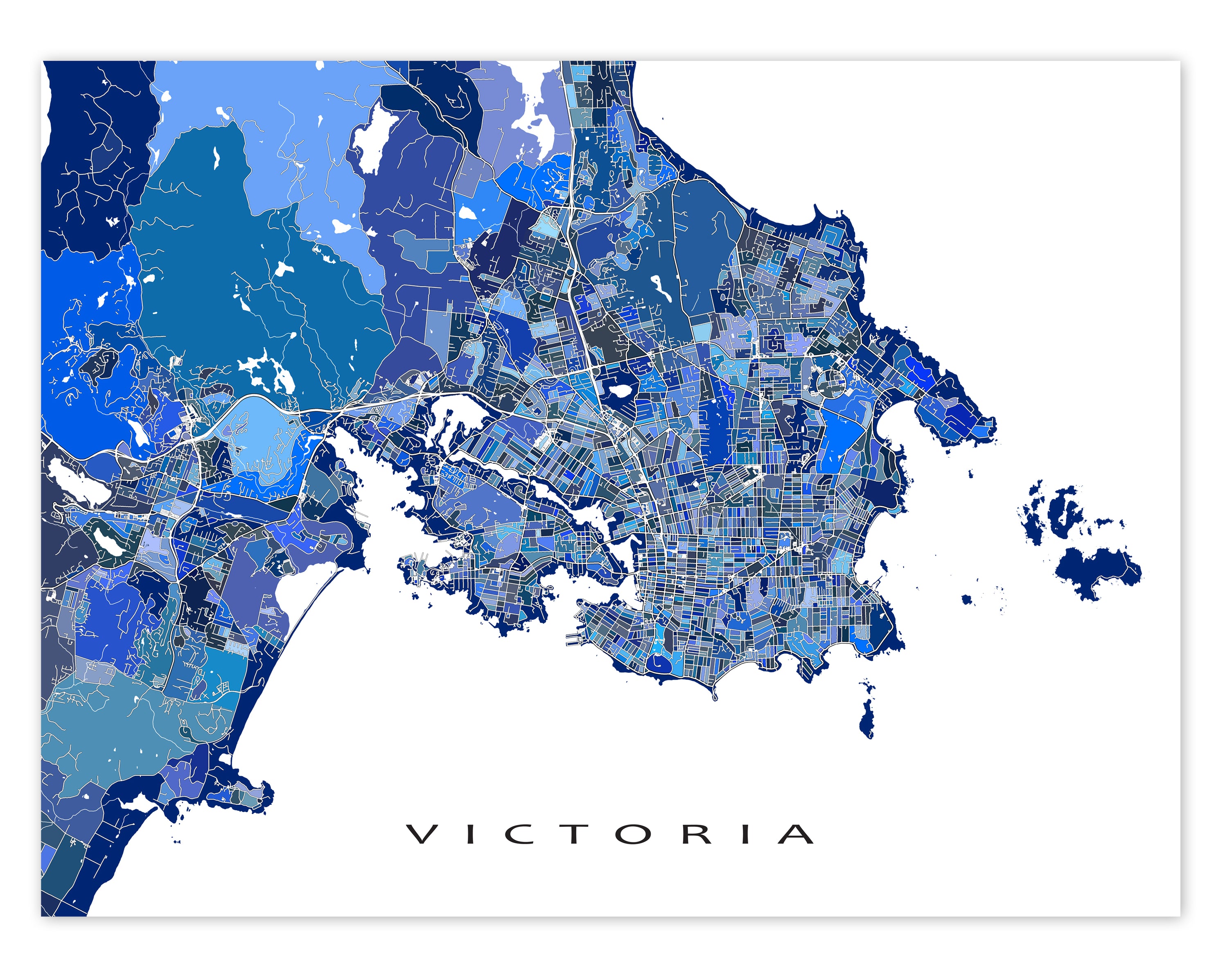 Victoria Canada Map Print Poster, Blue Geometric BC City Street Harbou ...