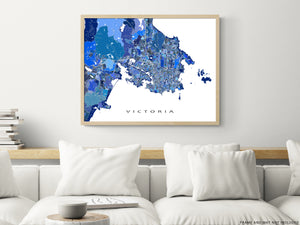 Victoria Canada Map Print Poster, Blue Geometric BC City Street Harbou ...