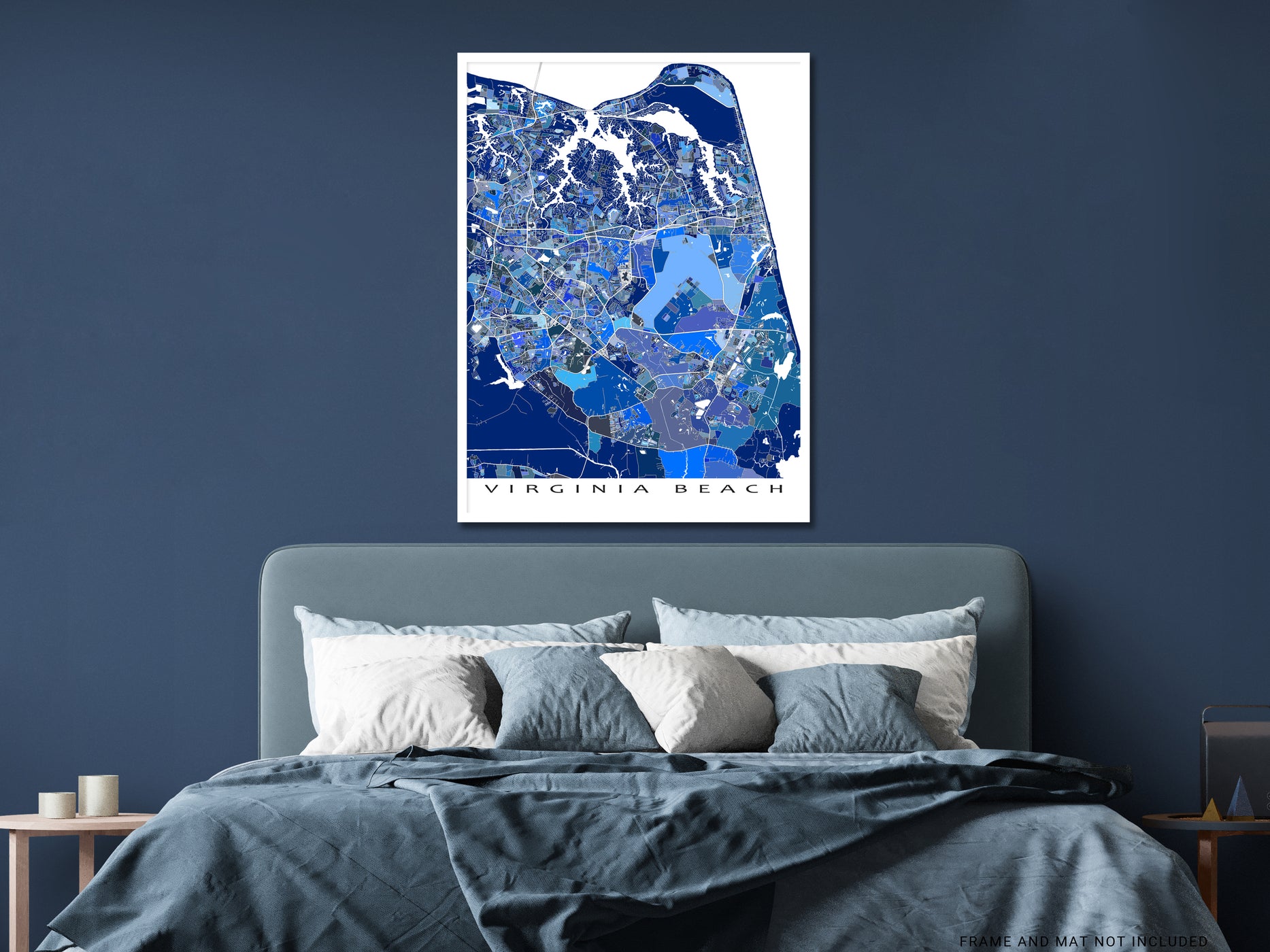 Virginia Beach City Street Map Wall Art Print Poster, Blue Geometric D ...