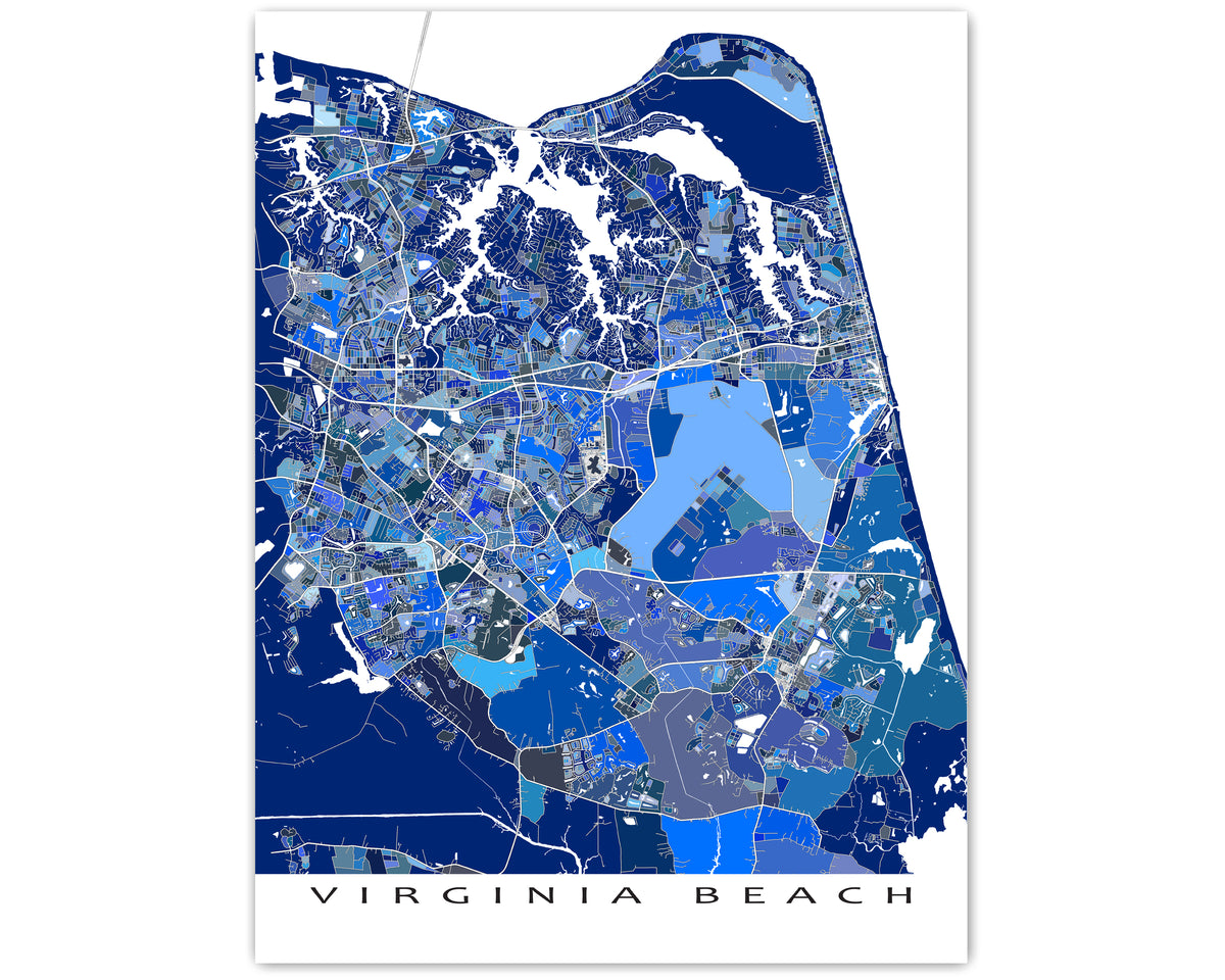 Virginia Beach City Street Map Wall Art Print Poster, Blue Geometric D ...