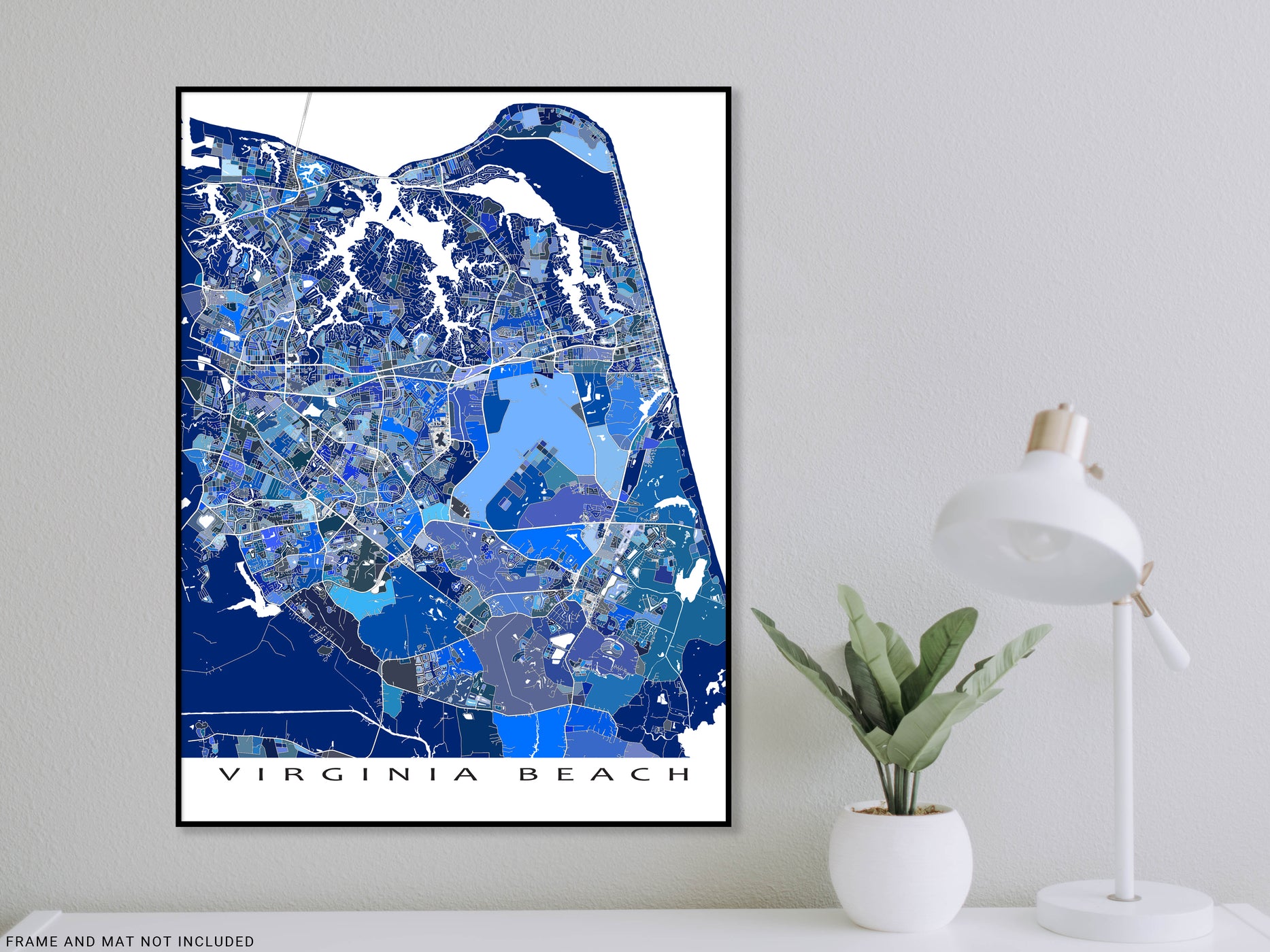 Virginia Beach City Street Map Wall Art Print Poster, Blue Geometric D ...