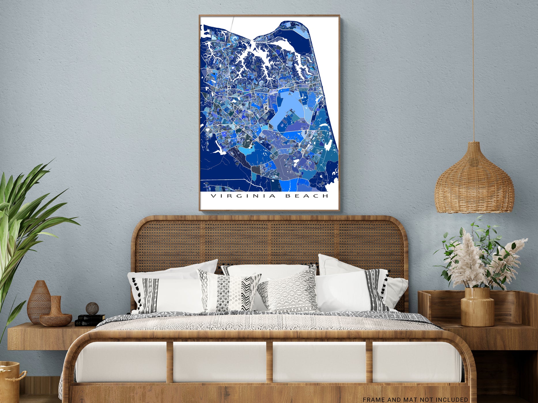Virginia Beach City Street Map Wall Art Print Poster, Blue Geometric D ...