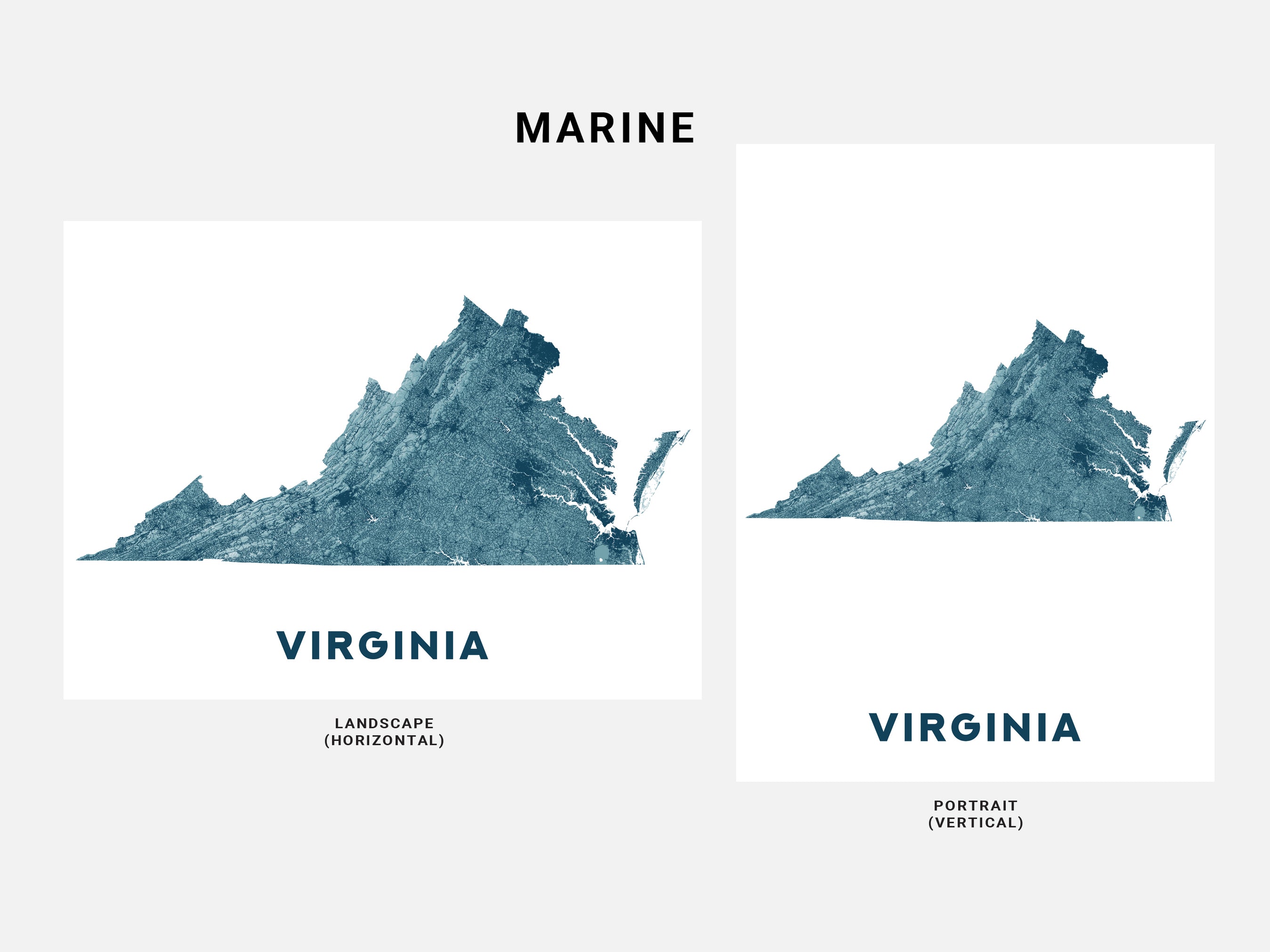 Virginia State Map Wall Art Print Poster, Landscape Topographic Road M ...
