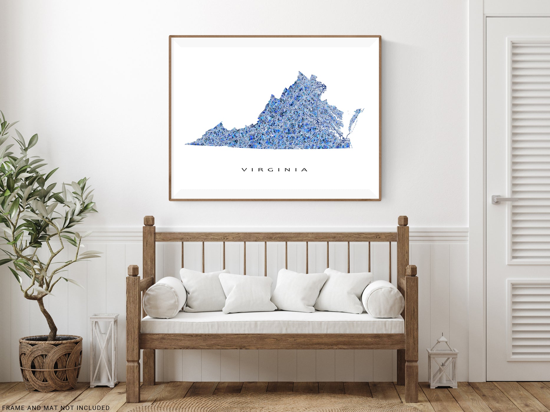 Virginia State Map Print Poster, Blue Geometric VA Wall Art Road Maps ...