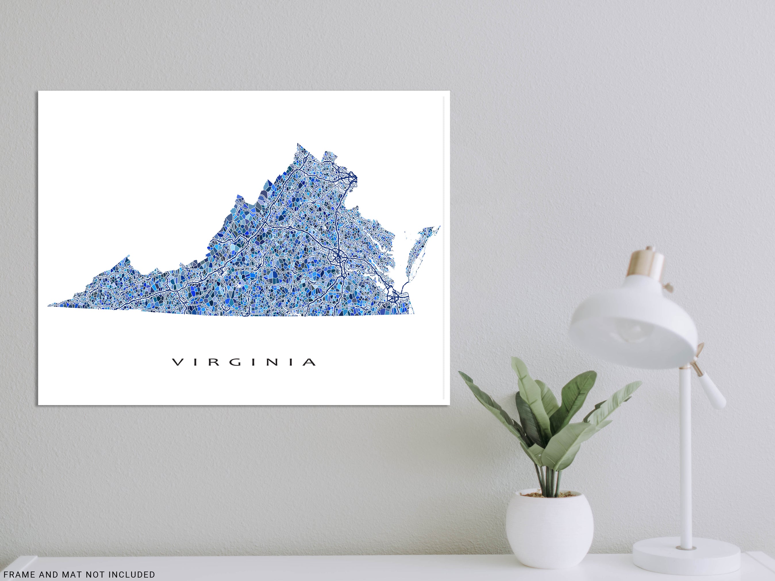 Virginia State Map Print Poster, Blue Geometric VA Wall Art Road Maps ...