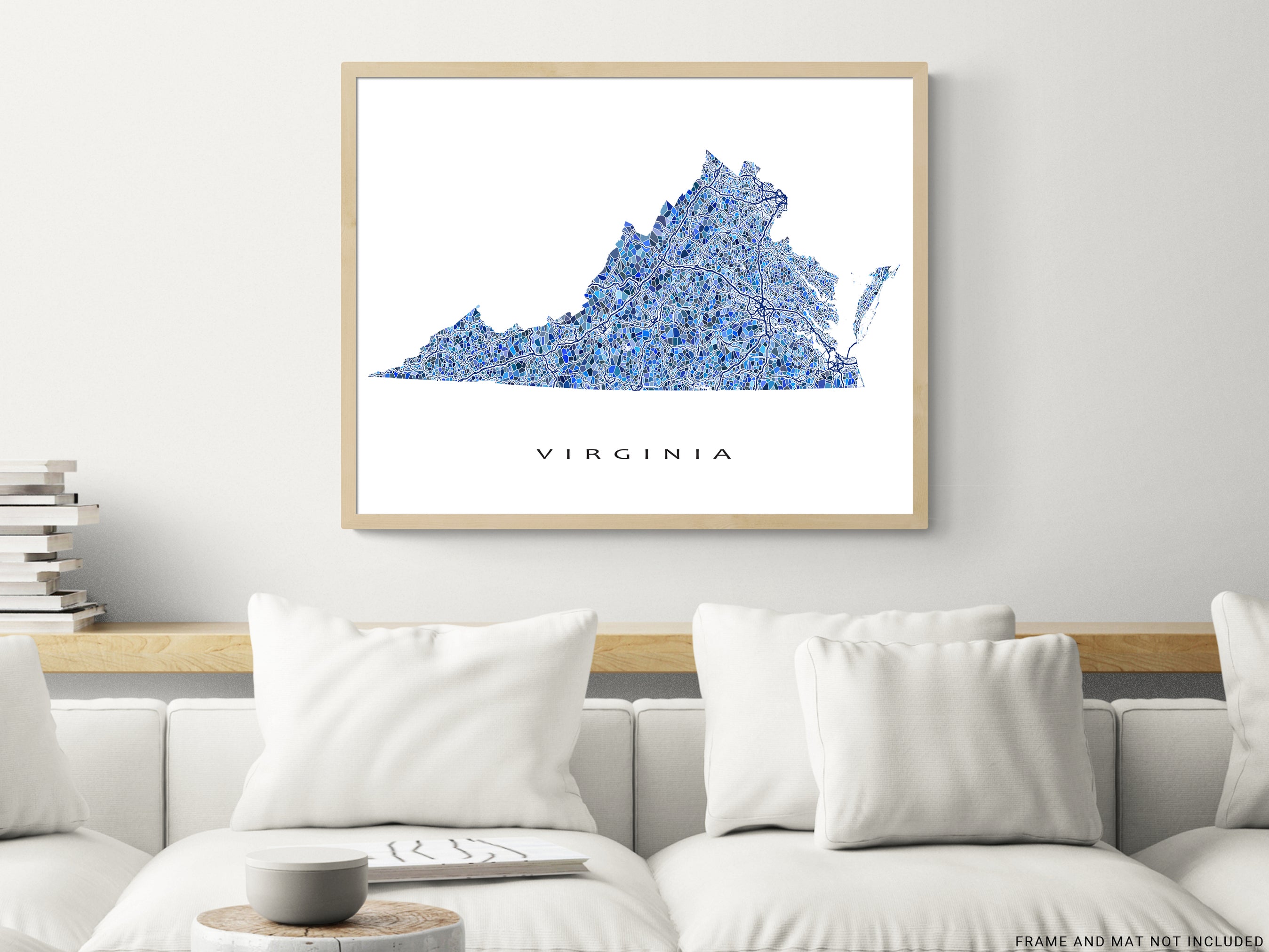 Virginia State Map Print Poster, Blue Geometric VA Wall Art Road Maps ...