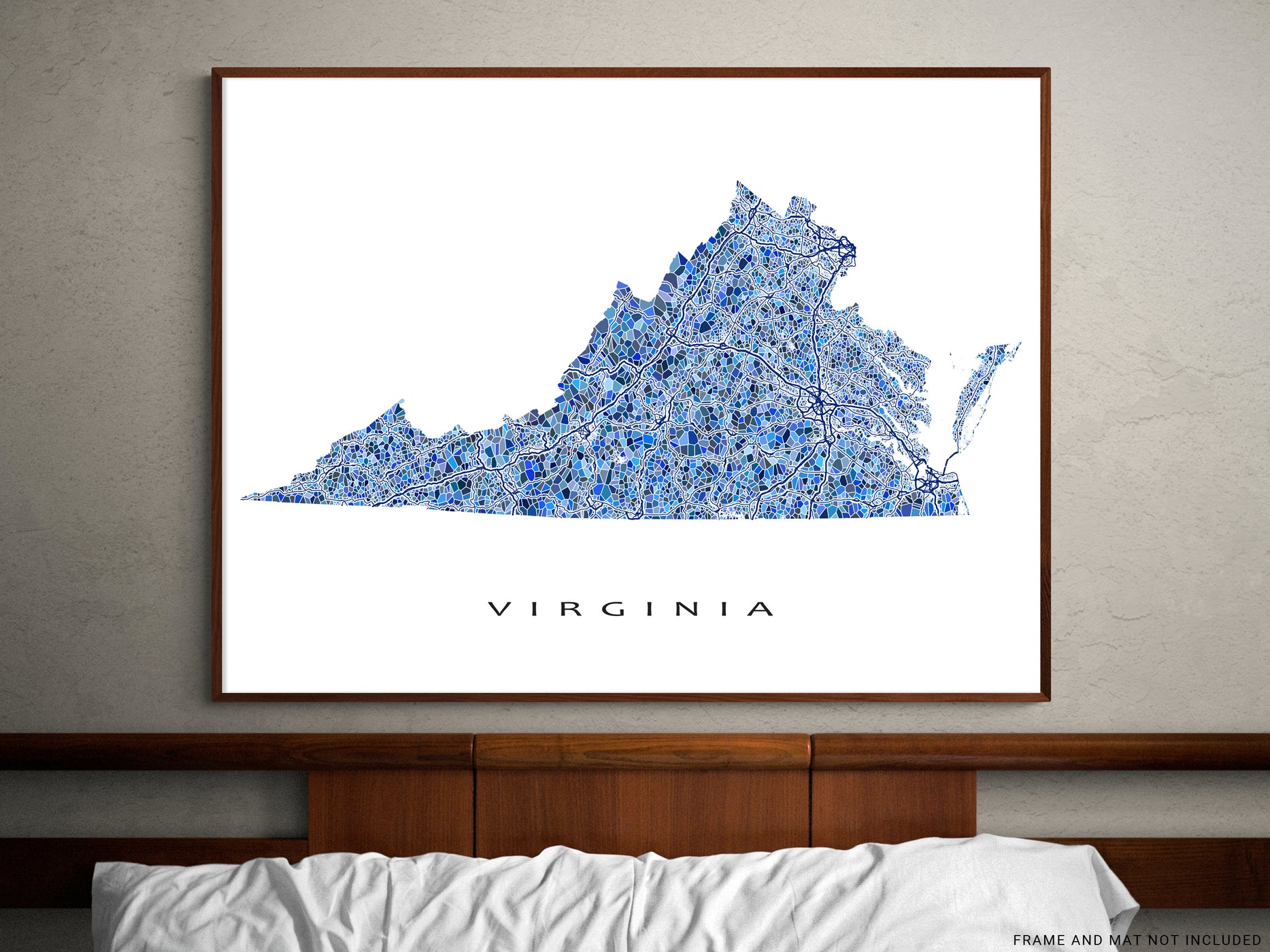 Virginia State Map Print Poster, Blue Geometric VA Wall Art Road Maps ...