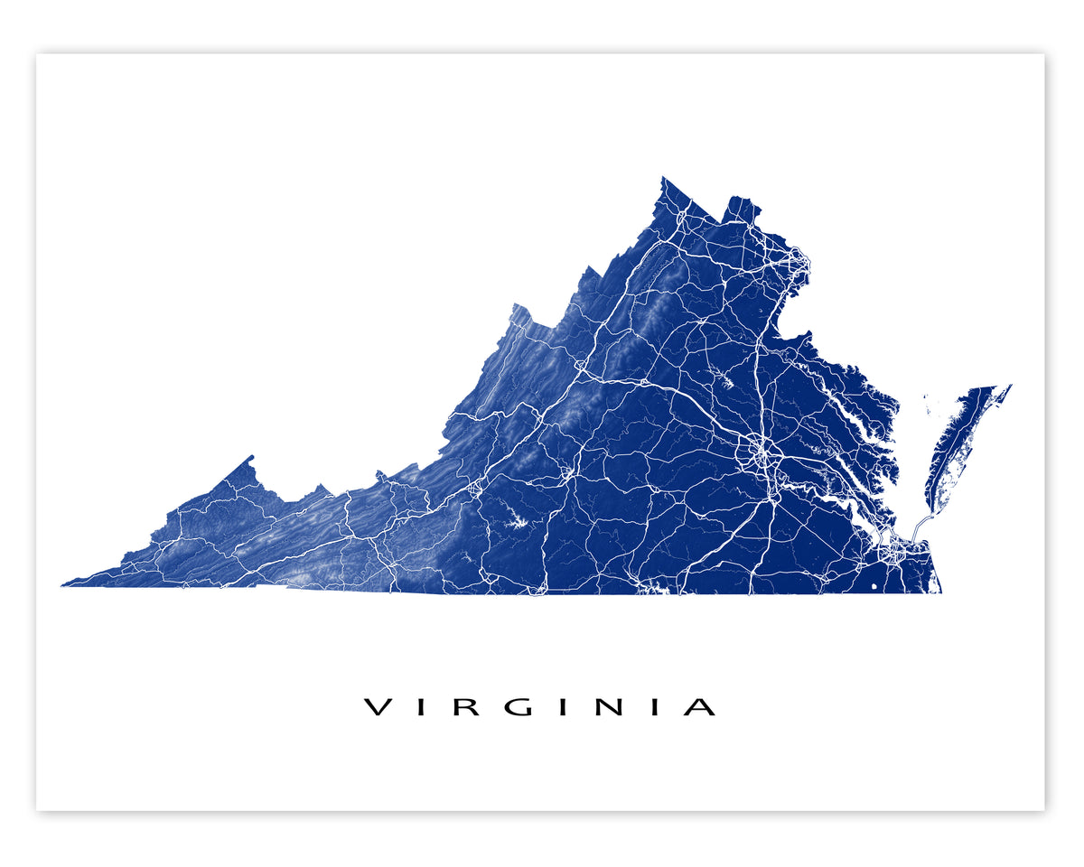 Virginia Map Print, USA Topographic State Wall Art Poster, VA Road Map ...