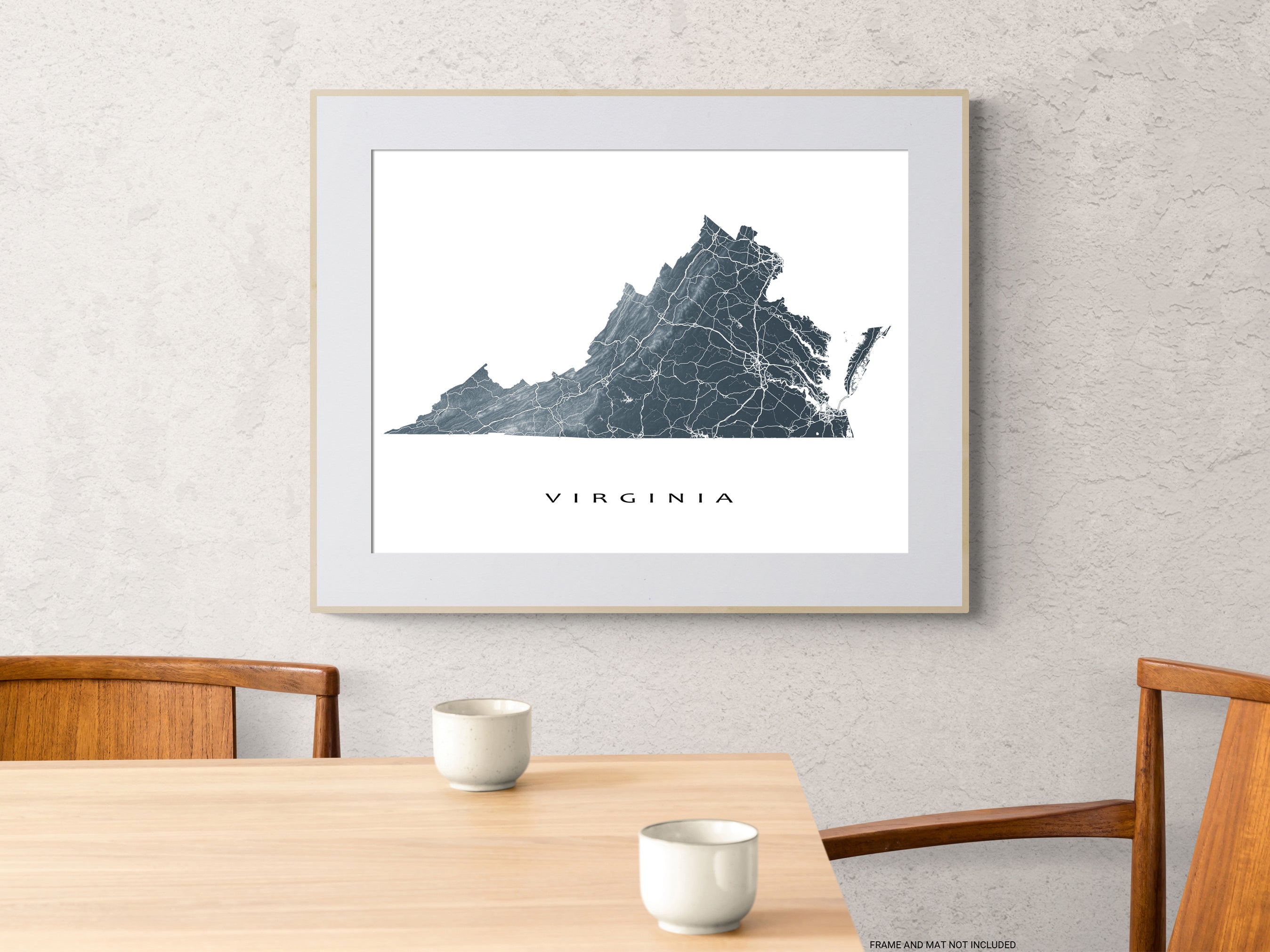 Virginia Map Print, USA Topographic State Wall Art Poster, VA Road Map ...