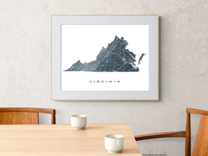 Virginia Map Print, USA Topographic State Wall Art Poster, VA Road Map ...