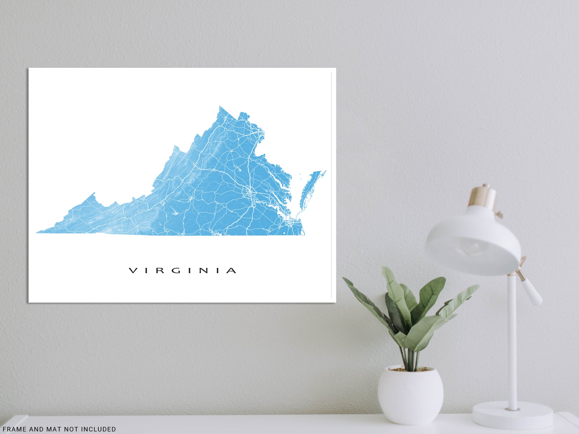Virginia Map Print, USA Topographic State Wall Art Poster, VA Road Map ...