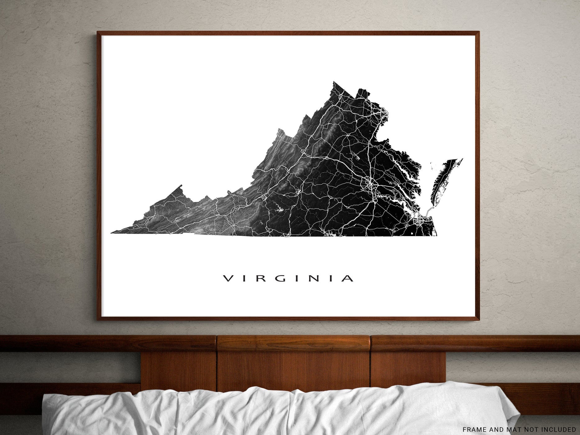 Virginia Map Print, USA Topographic State Wall Art Poster, VA Road Map ...