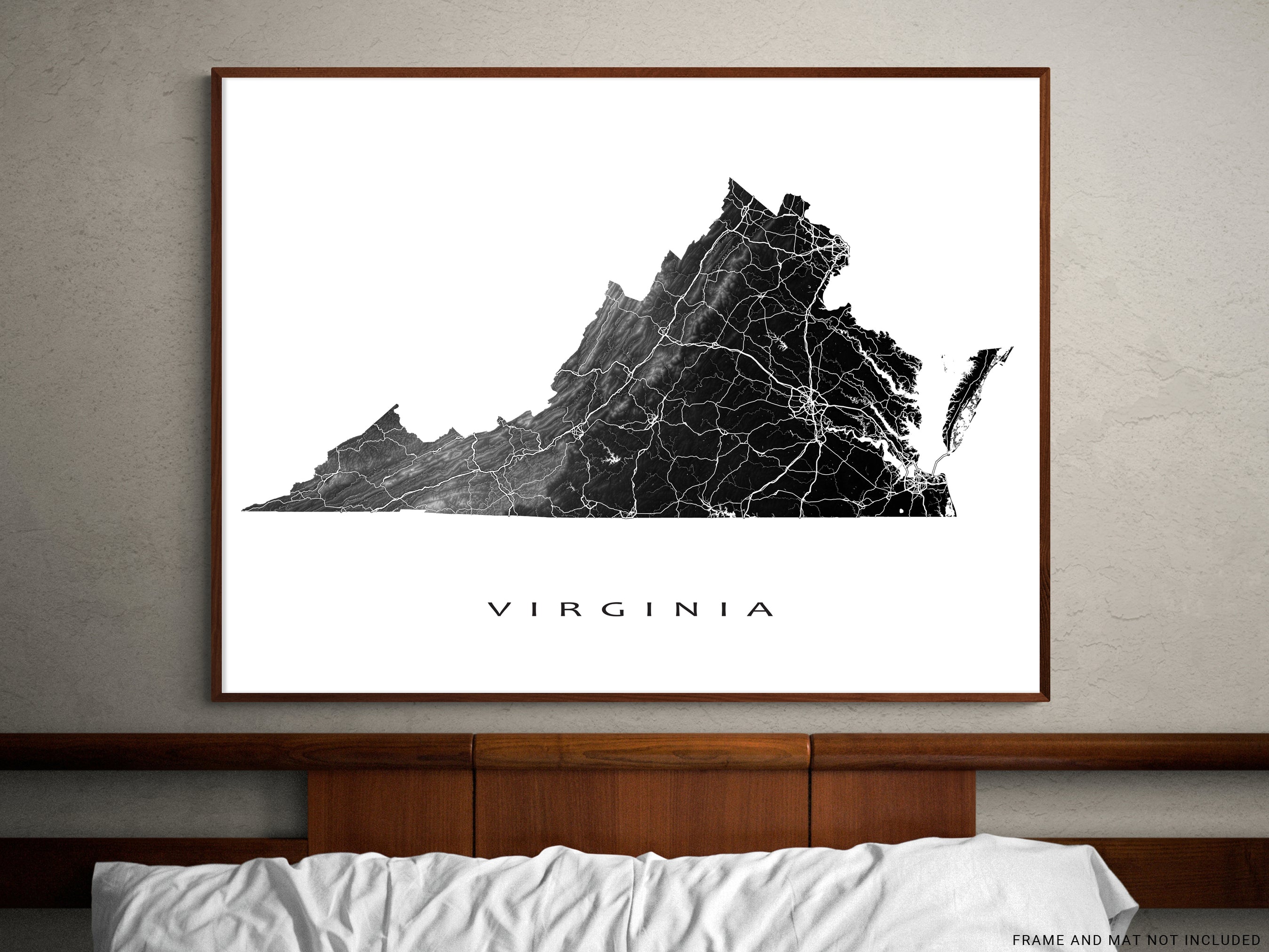 Virginia Map Print, USA Topographic State Wall Art Poster, VA Road Map ...