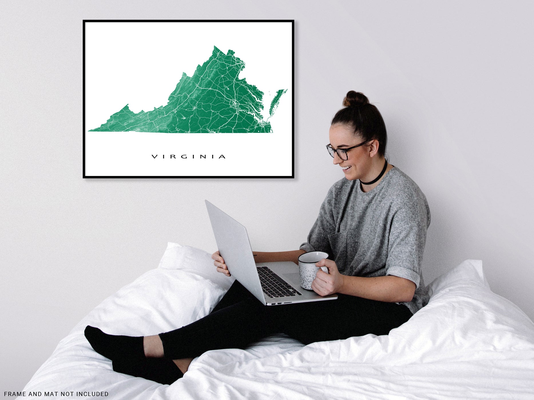 Virginia Map Print, USA Topographic State Wall Art Poster, VA Road Map ...