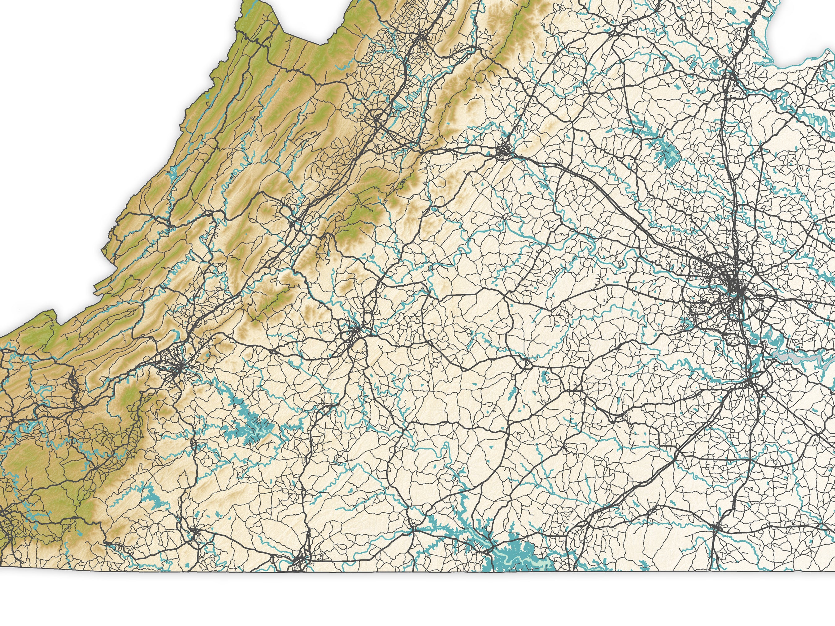 Virginia State Map Print Poster, Home Decor Landscape Wall Art Topogra ...
