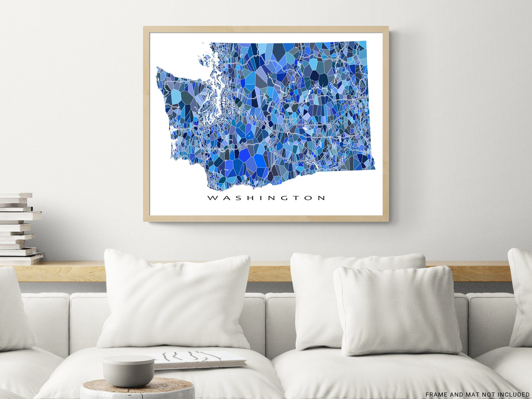 Washington State Map Print Poster with Blue Geometric Wall Art Design ...