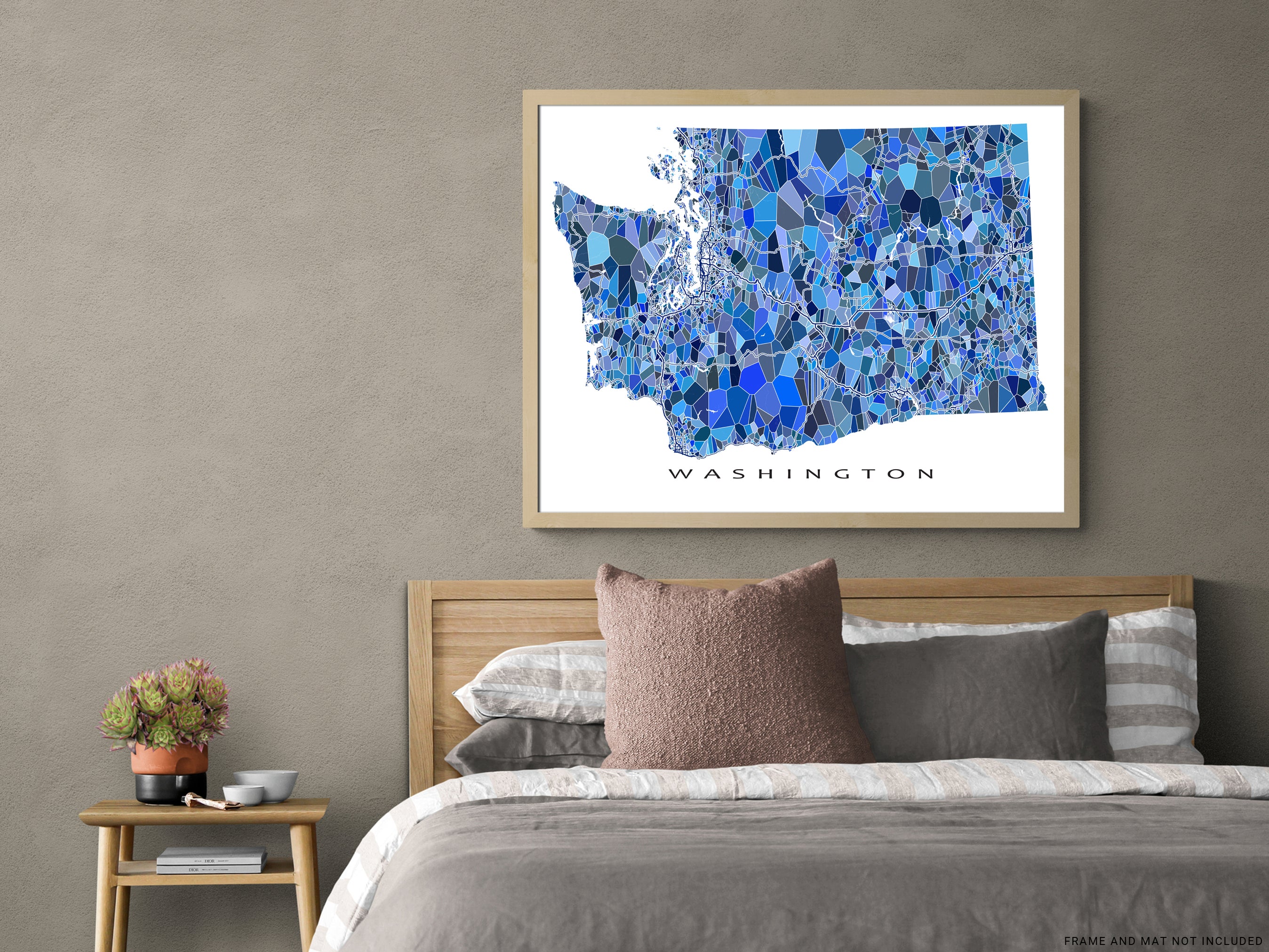 Washington State Map Print Poster with Blue Geometric Wall Art Design ...