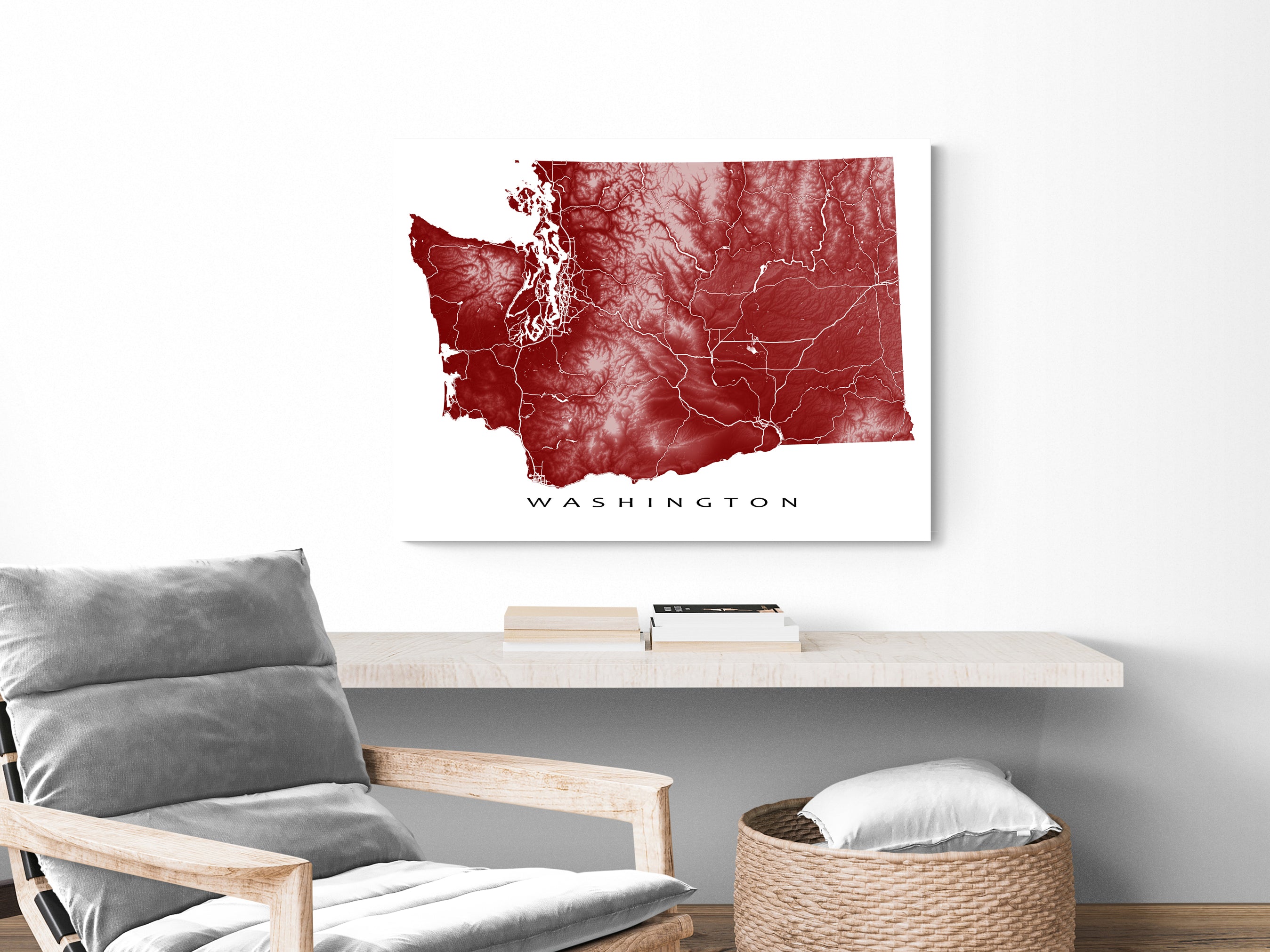 Washington Map Wall Art Print Poster, Topographic WA State Road Maps ...