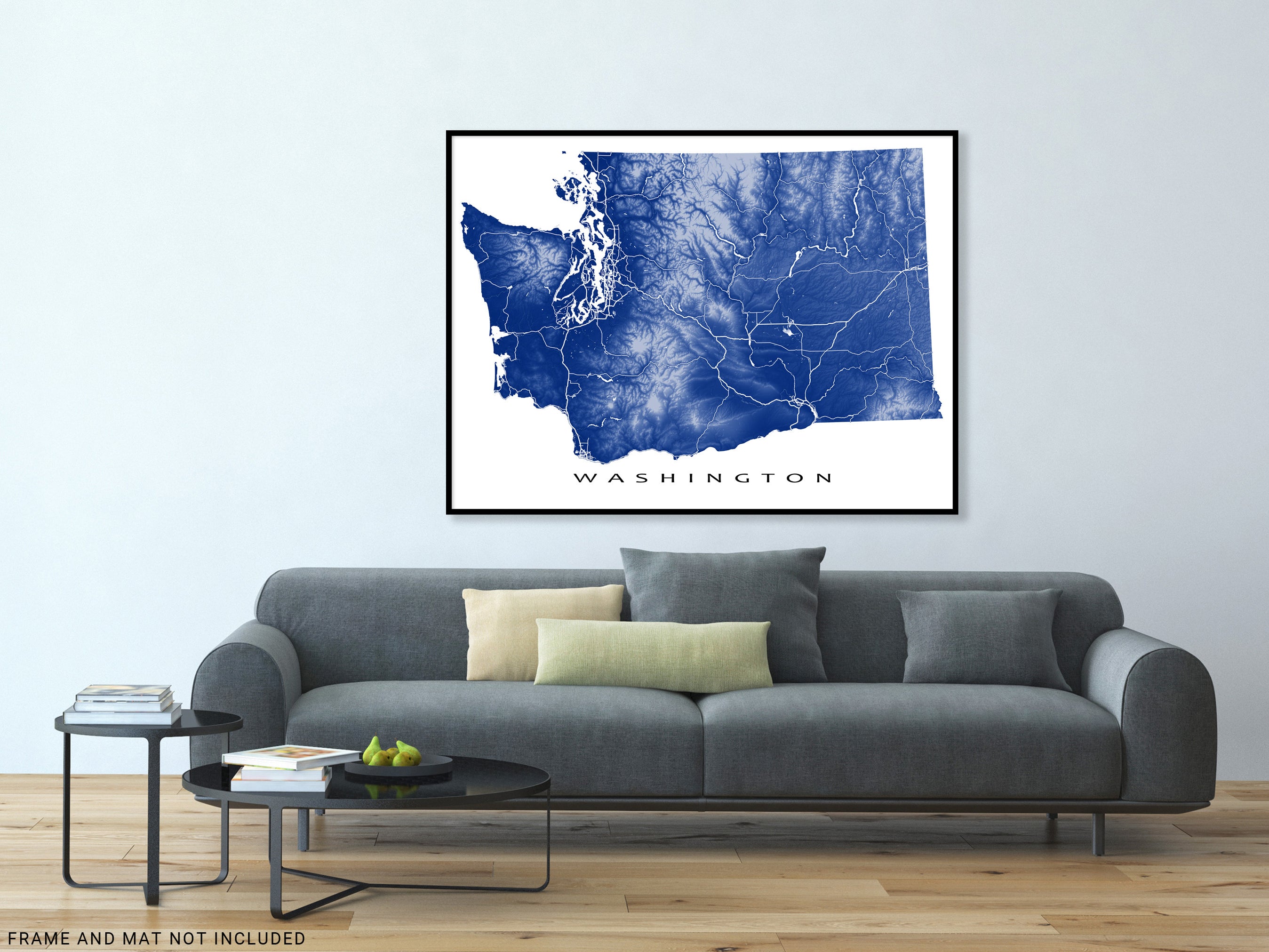 Washington Map Wall Art Print Poster, Topographic WA State Road Maps ...