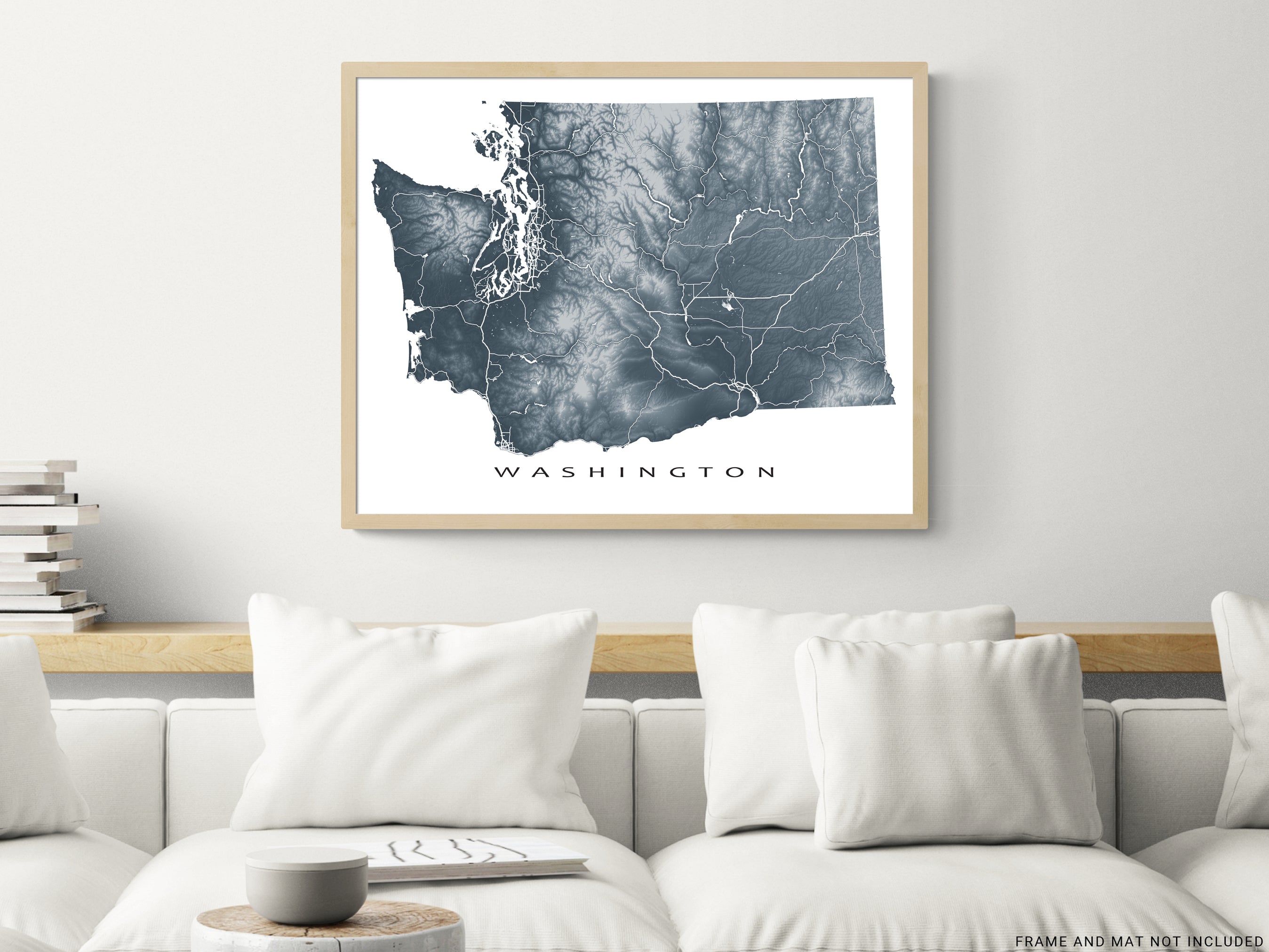 Washington Map Wall Art Print Poster, Topographic WA State Road Maps ...