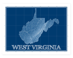 West Virginia State Map Wall Art Print Poster with Blue Patent Bluepri ...