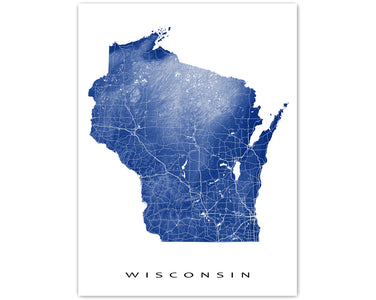 Wisconsin Map Print Poster, USA WI State Wall Art Road Maps, Milwaukee ...