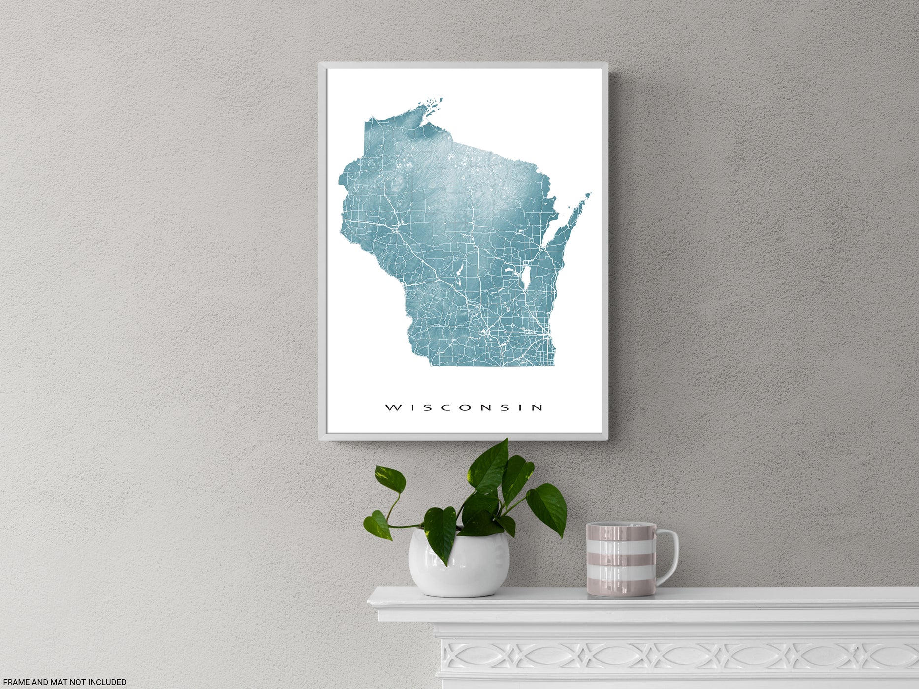 Wisconsin Map Print Poster, USA WI State Wall Art Road Maps, Milwaukee ...