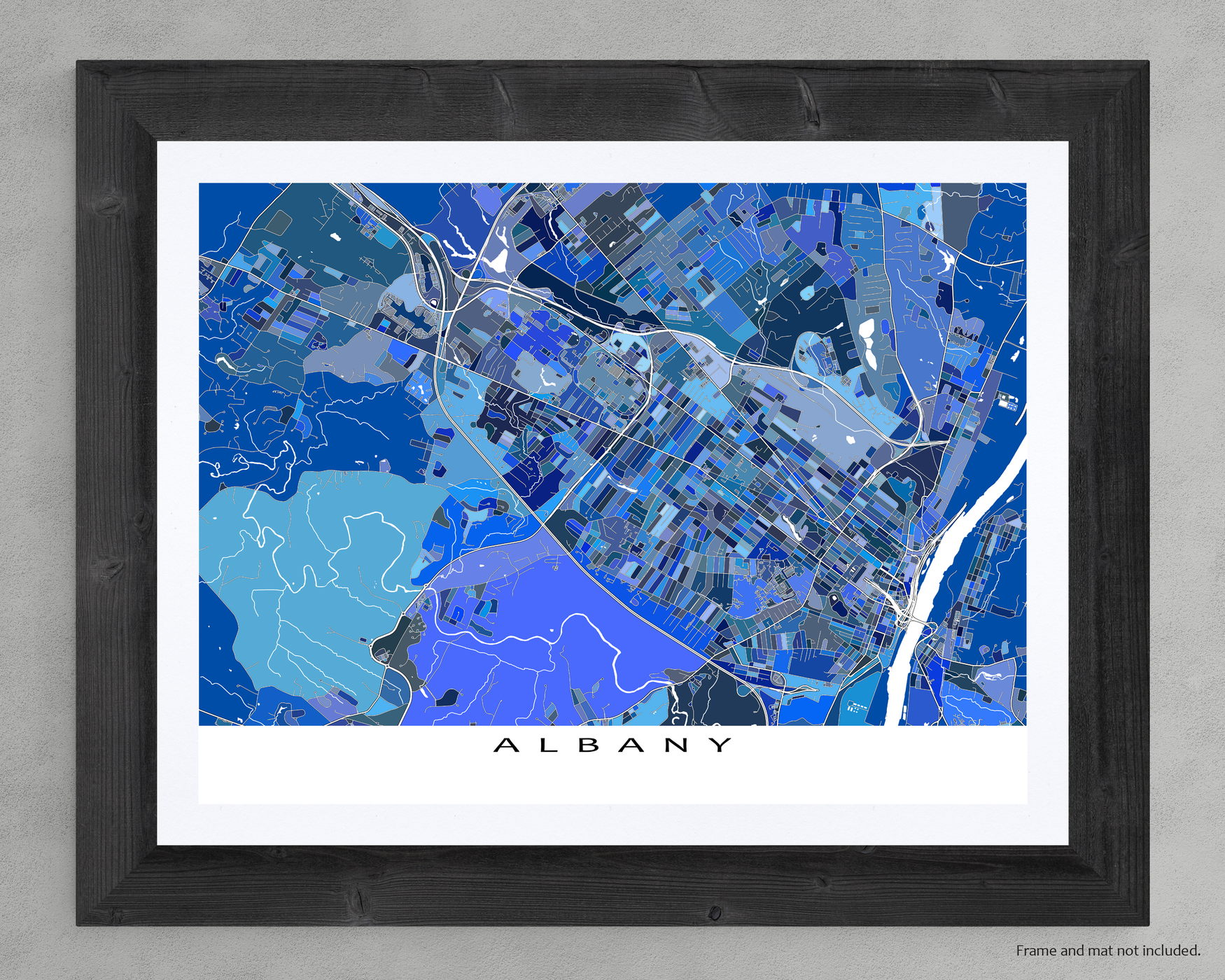 Albany Map NY Wall Art Print Poster, Blue Geometric New York, USA City ...