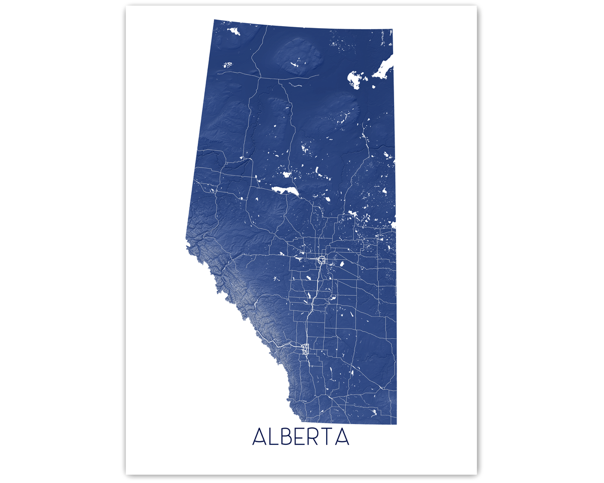 Alberta Map Wall Art Print Poster - Topographic Province Map of Albert ...