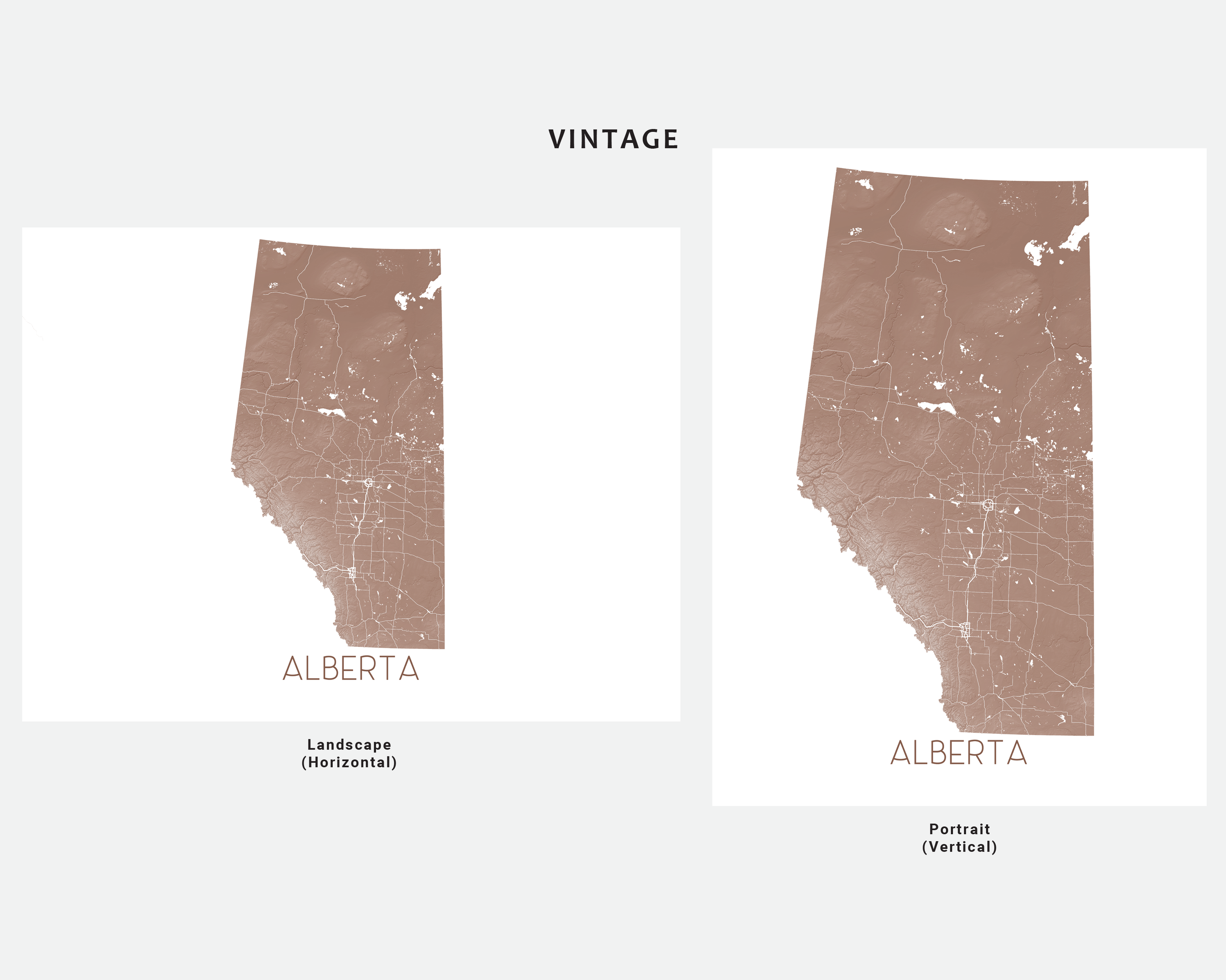Alberta Map Wall Art Print Poster - Topographic Province Map of Albert ...