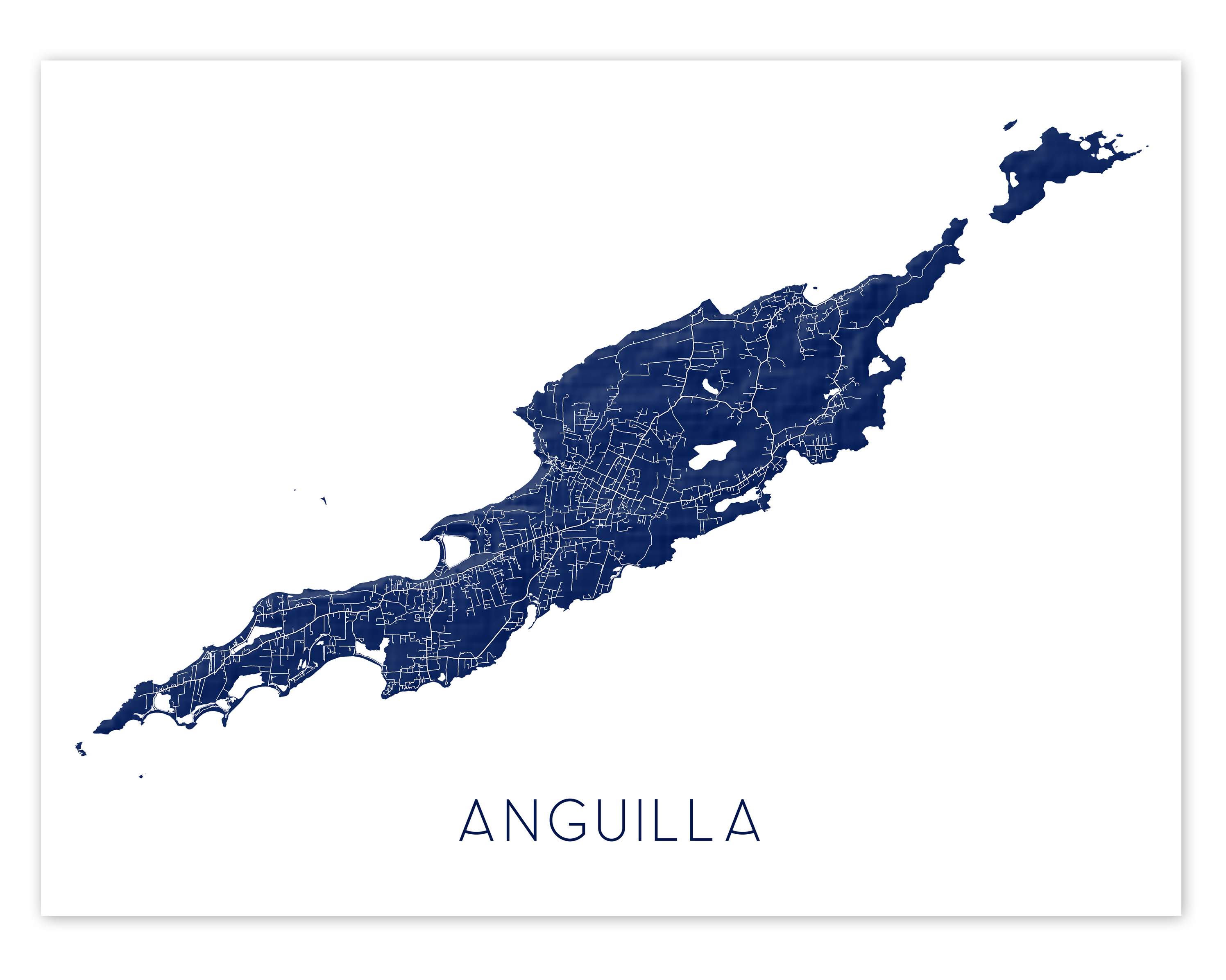 Anguilla Map Print Poster - Topographic Map of Anguilla Island Wall Ar ...