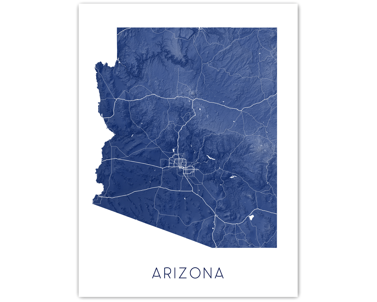 Arizona State Map Print Poster- Topographic AZ Map of Arizona Wall Art ...