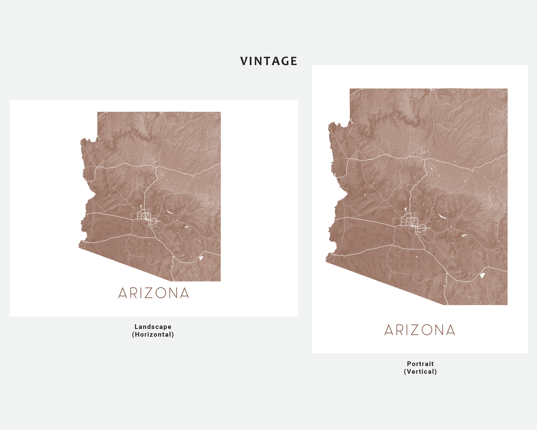 Arizona State Map Print Poster- Topographic AZ Map of Arizona Wall Art ...