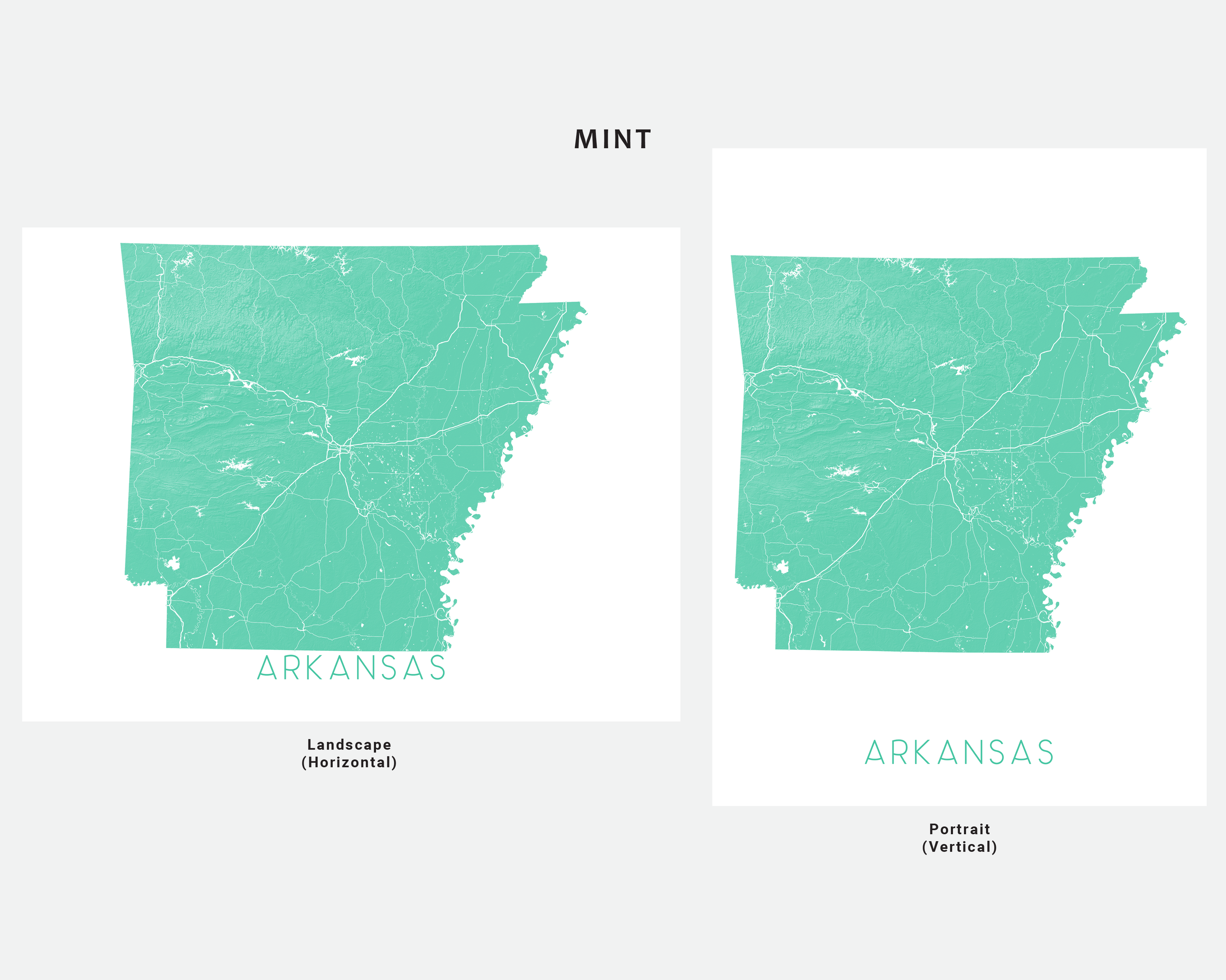 Arkansas Map Print Poster - Topographic Map of AR State Wall Art Road ...