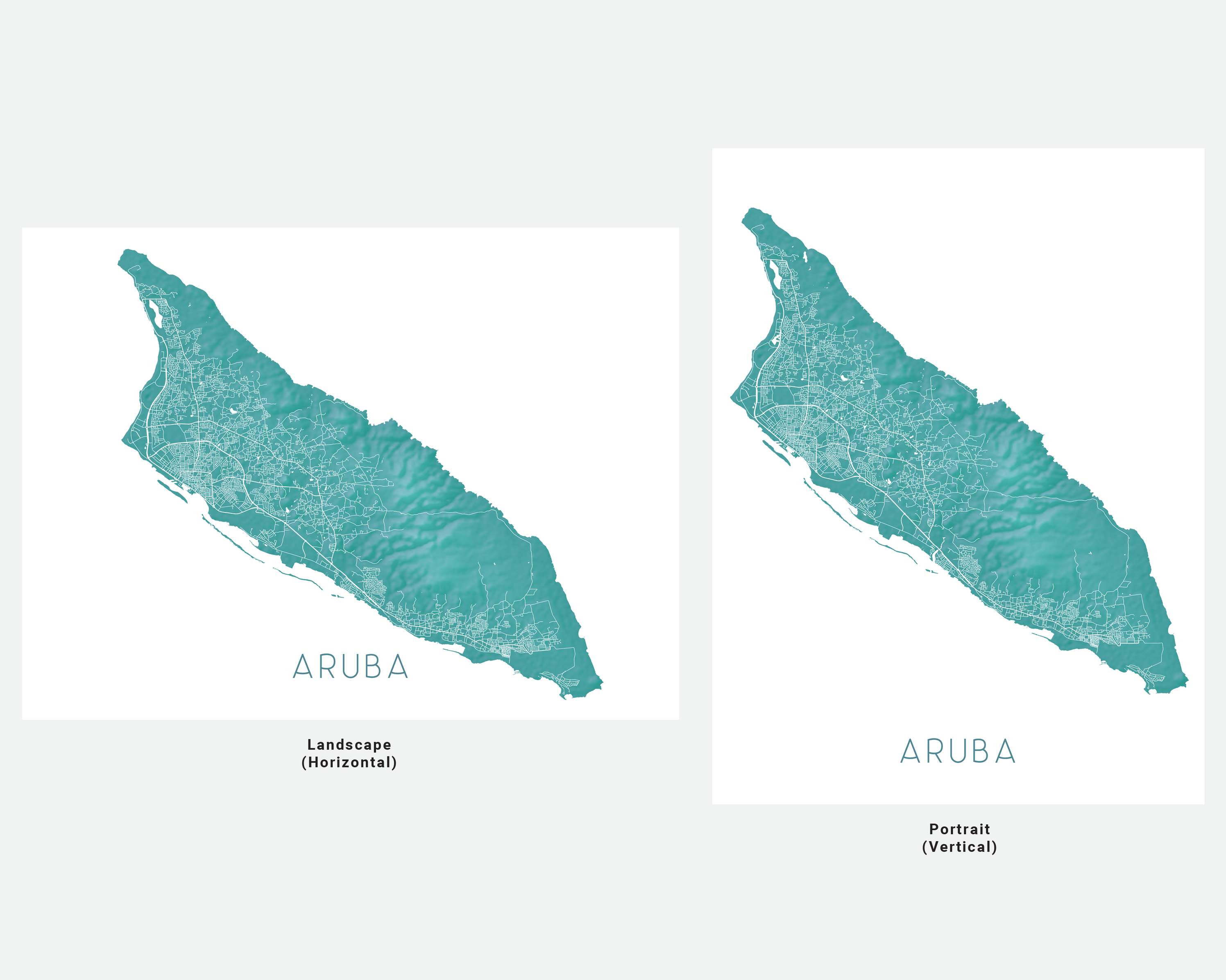 Aruba Island Map Wall Art Print Poster, Turquoise Topographic Caribbea ...