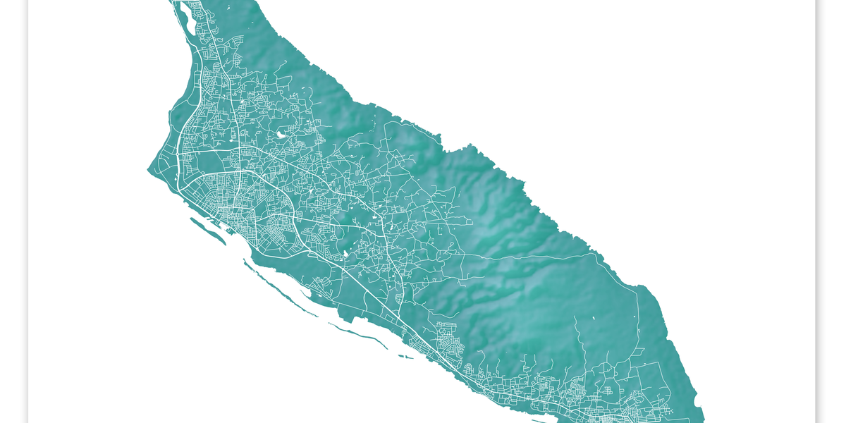 Aruba Island Map Wall Art Print Poster, Turquoise Topographic Caribbea ...