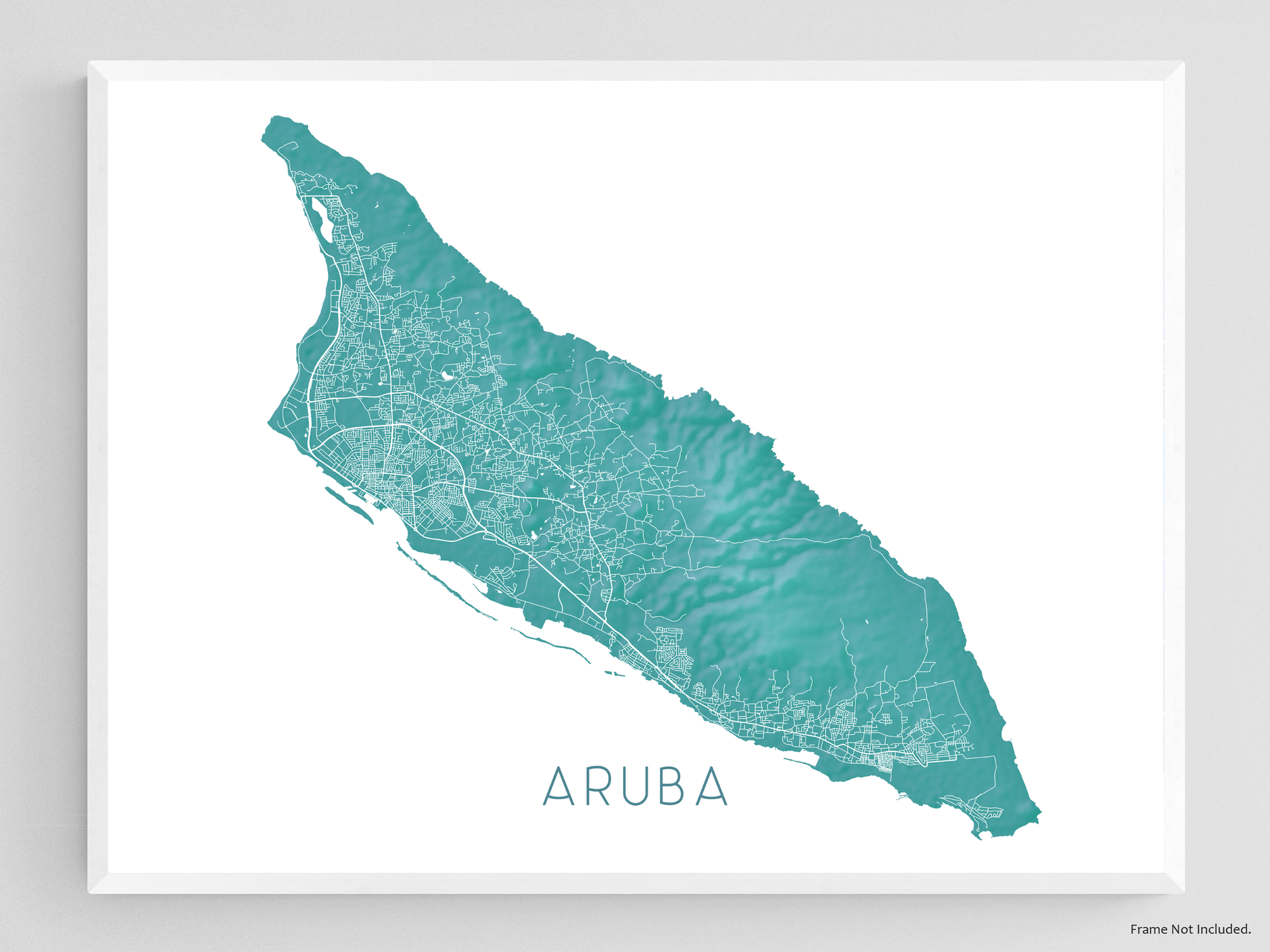 Aruba Island Map Wall Art Print Poster, Turquoise Topographic Caribbea ...