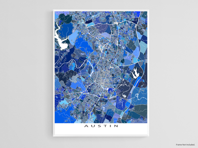 Austin Texas Map Print Poster, Blue Geometric City of Austin TX Street ...