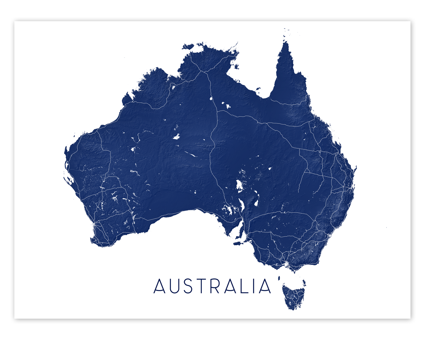 Australia Map Print - Map of Australia Wall Art Poster, Country Road M ...